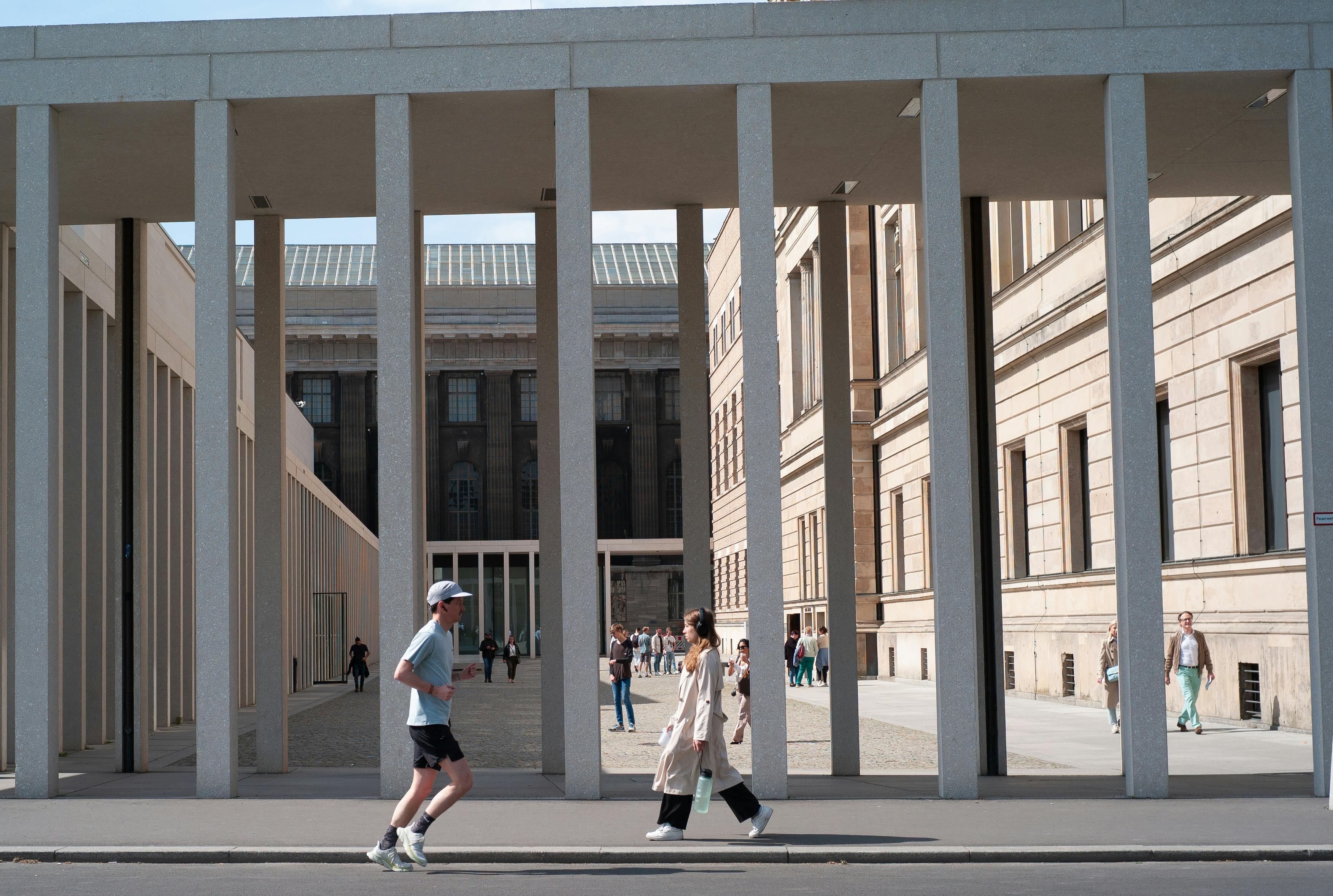 Visitors on Concrete Staircase of the James Simon Gallery in Berlin ...