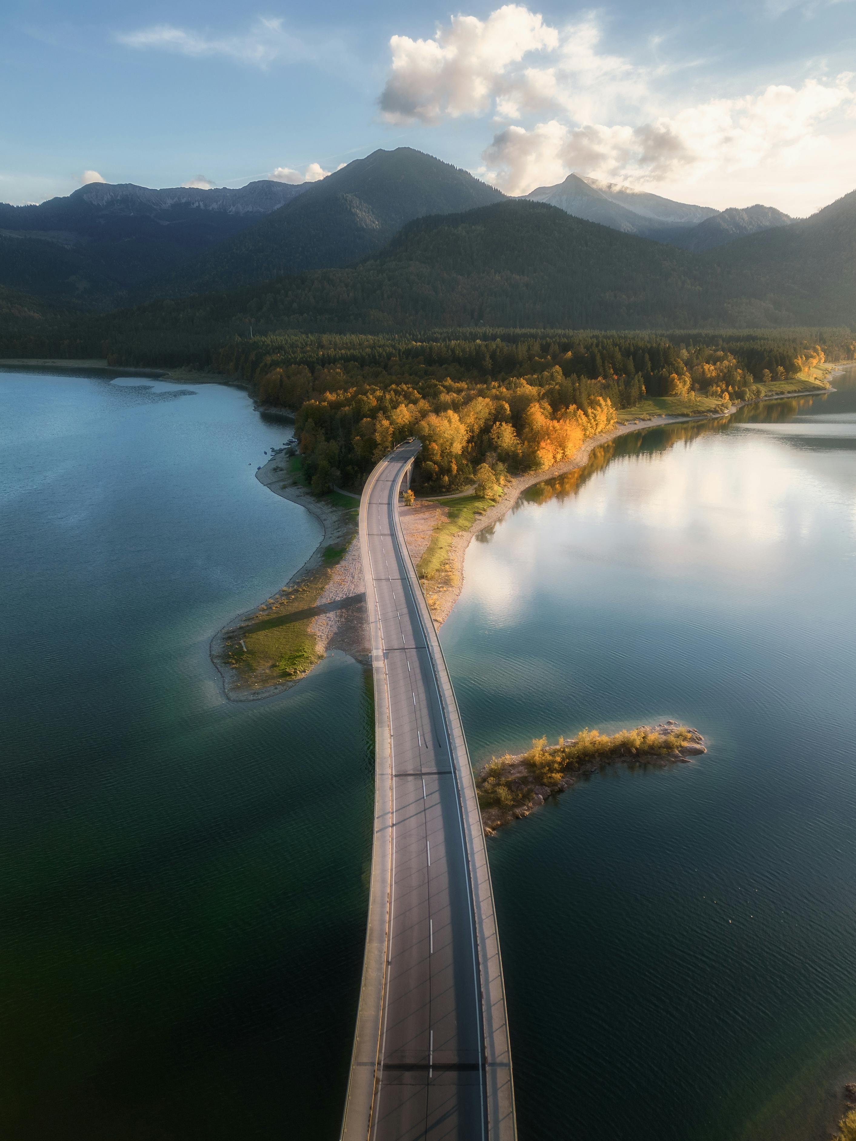 Aerial View of Faller-Klamm-Brucke Bridge over Sylvenstein Dam in ...