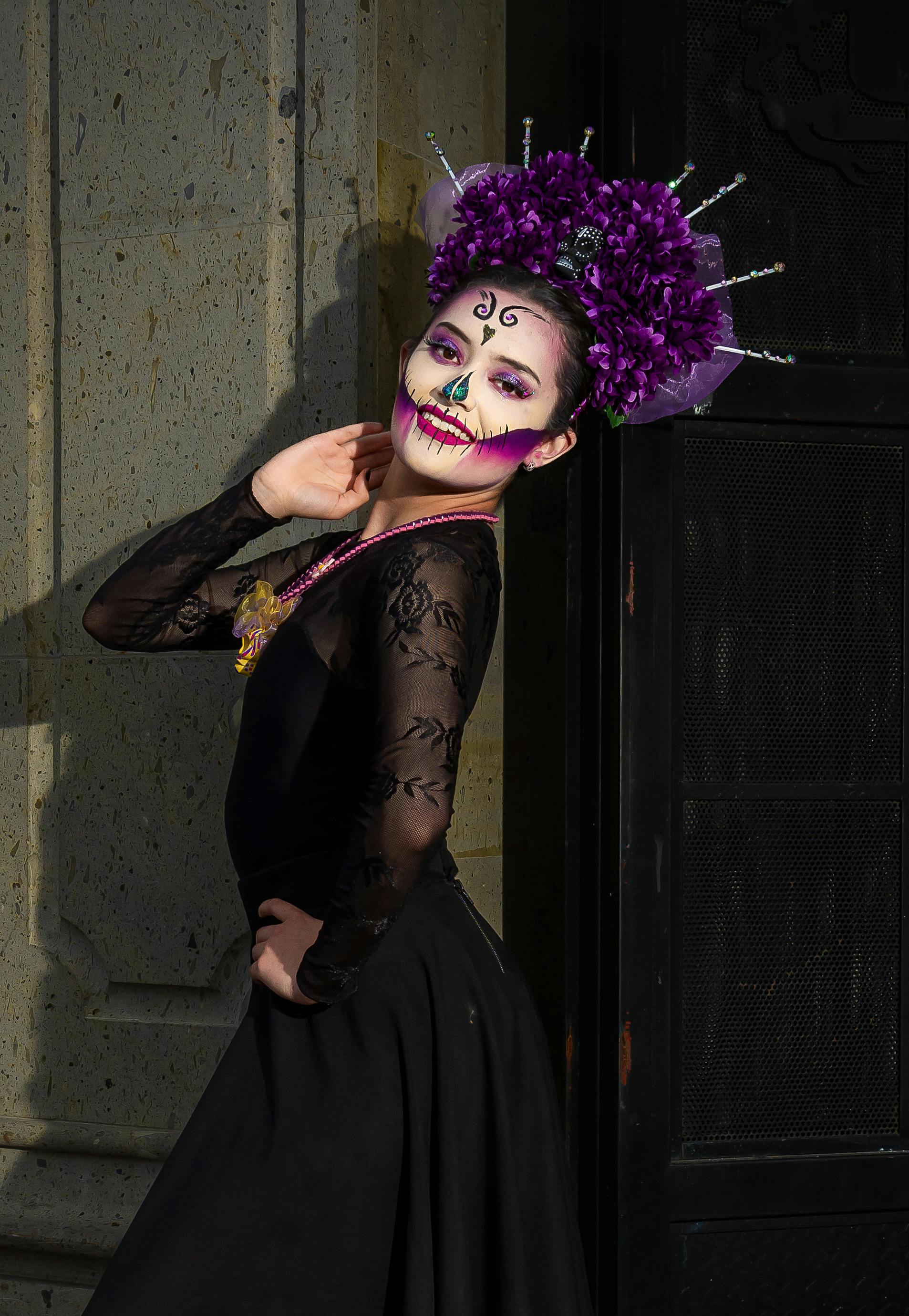 Woman Dressed as a Catrina Standing and Smiling · Free Stock Photo