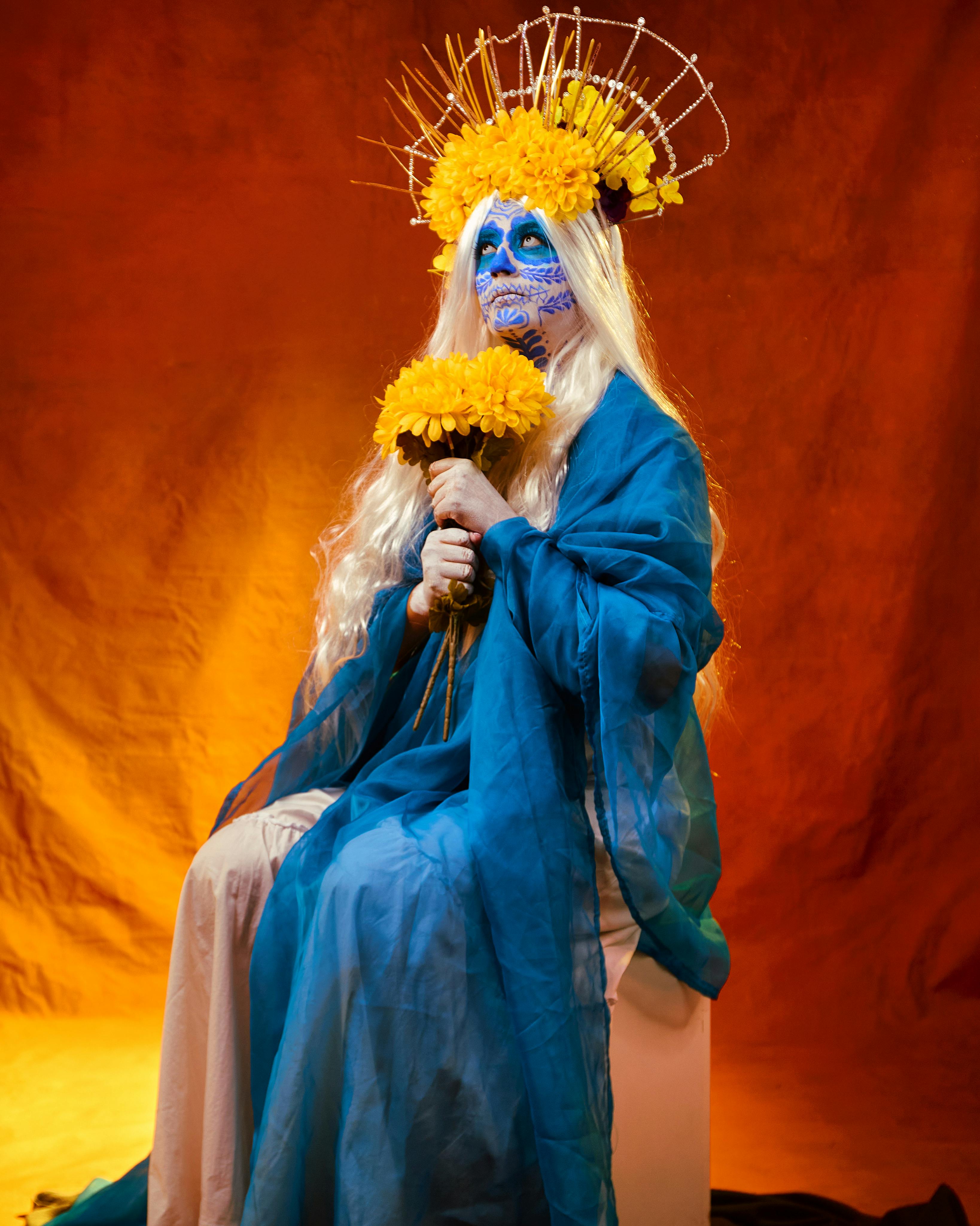 Man with Painted Body as Skeleton and with Shield and Crown · Free ...