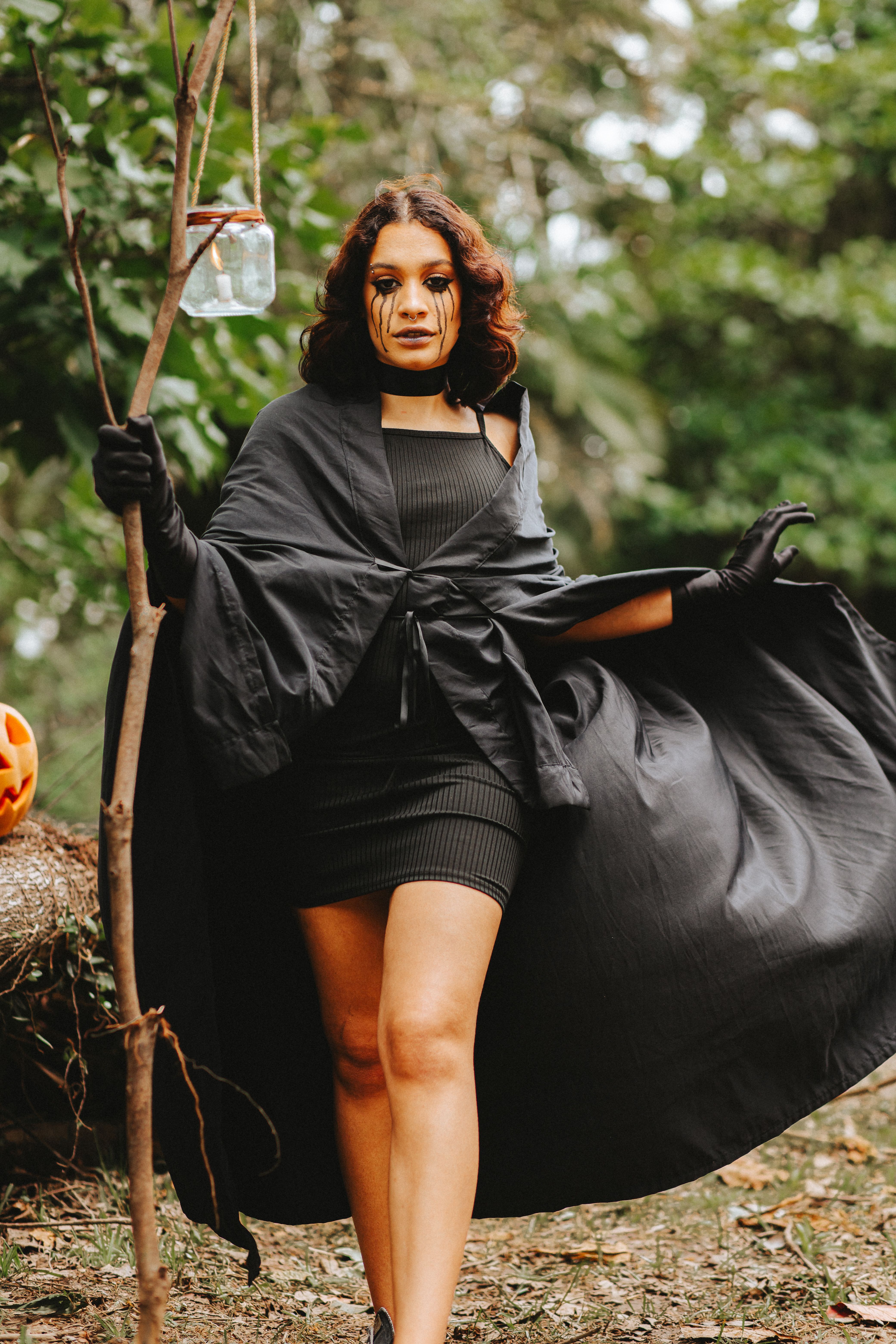 Woman in a Black Dress and Makeup Running Down her Face · Free Stock Photo