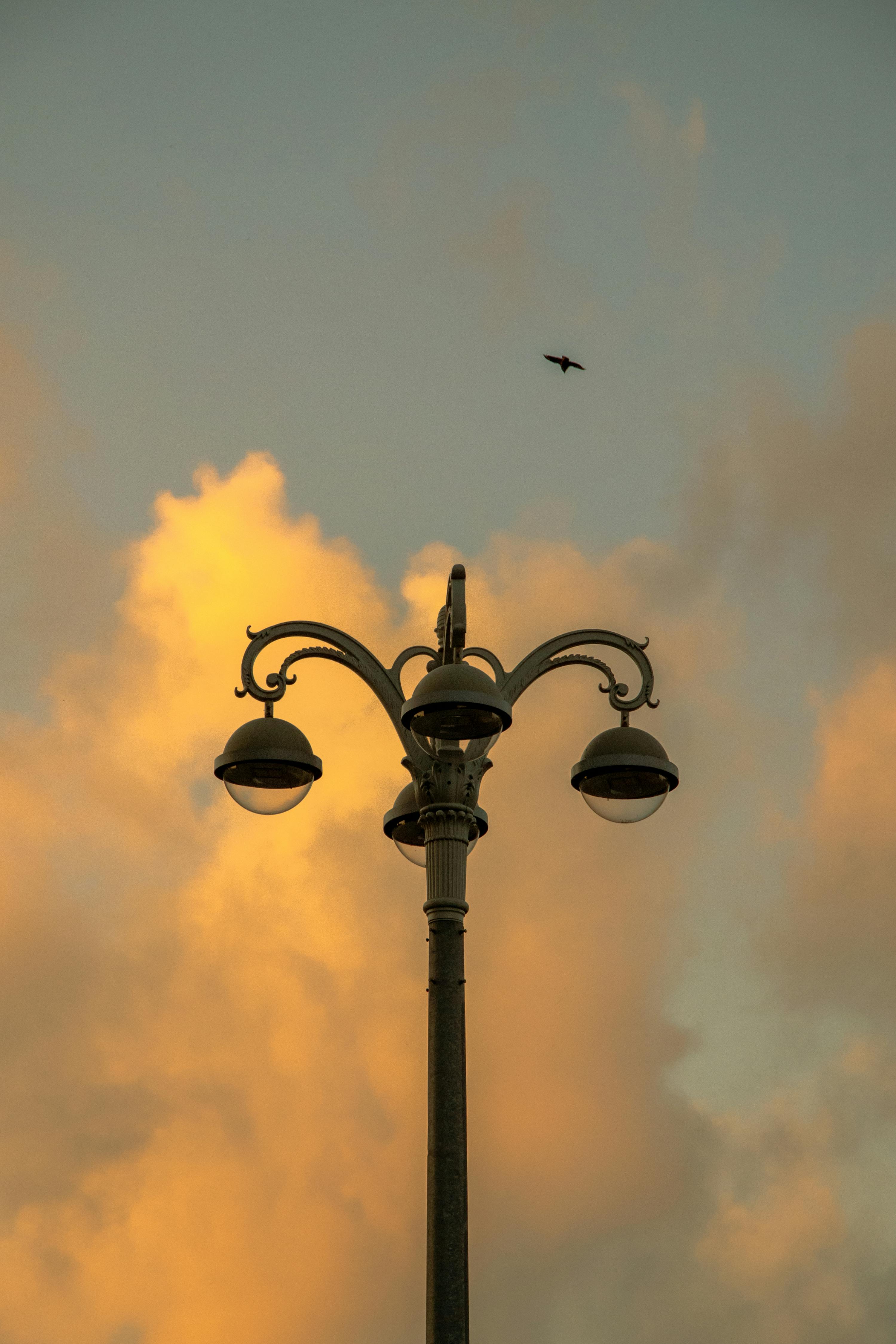 Black Metal Lamp Post against an Orange Sunset Cloud · Free Stock Photo