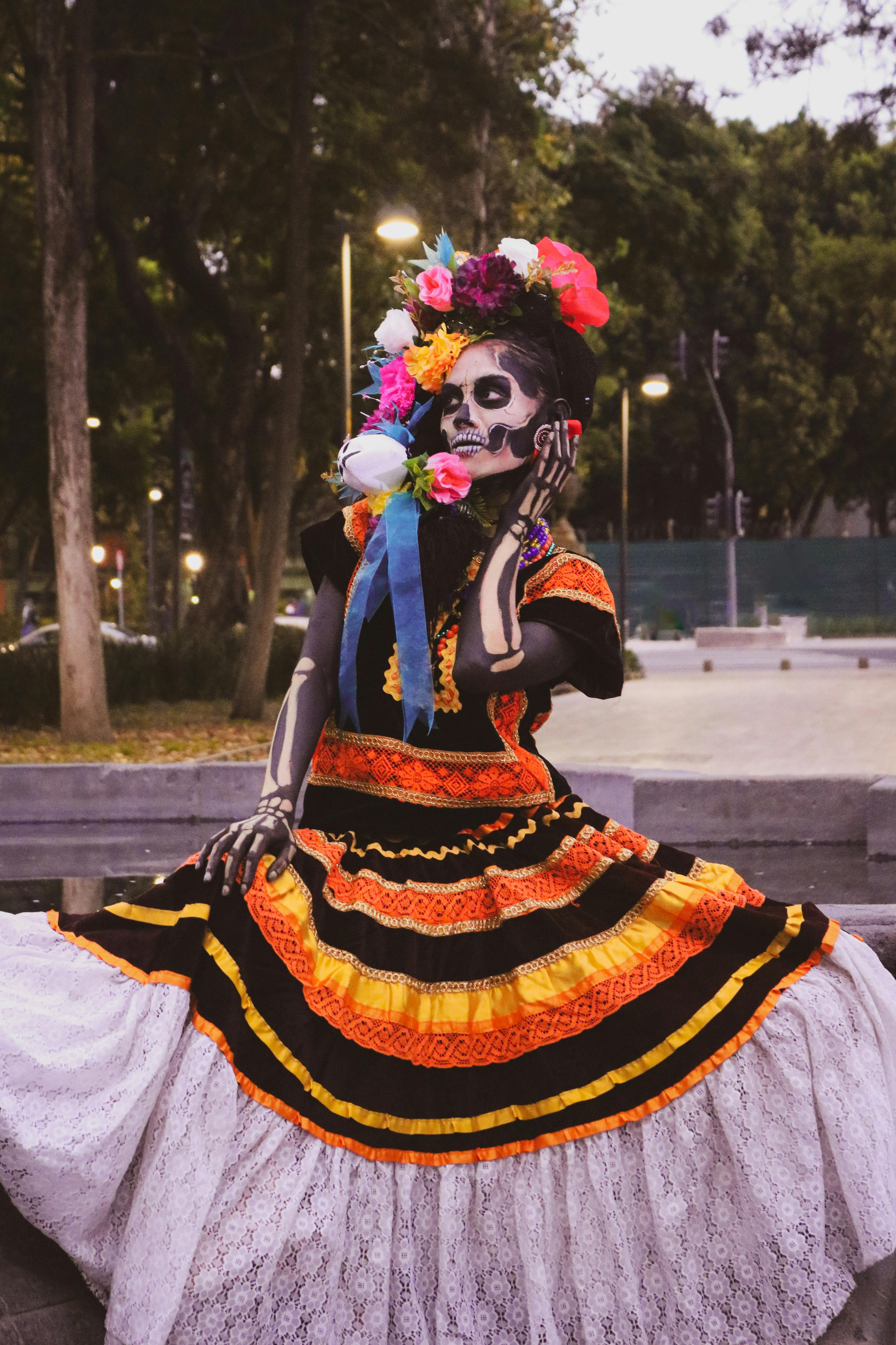 Dancer Dressed as Catrina Dancing on Street · Free Stock Photo