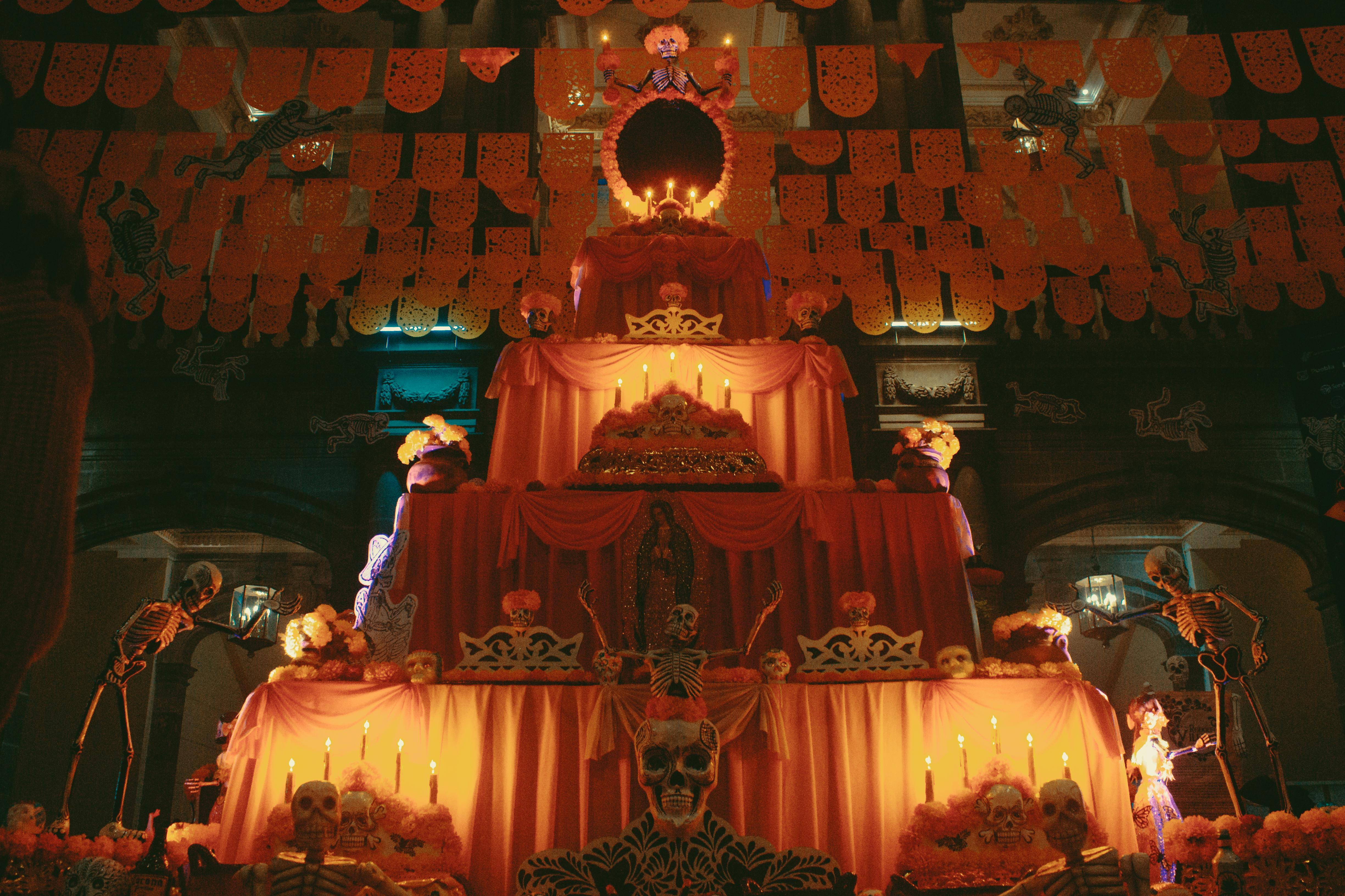 Altar with Burning Candles for Dia de Muertos · Free Stock Photo