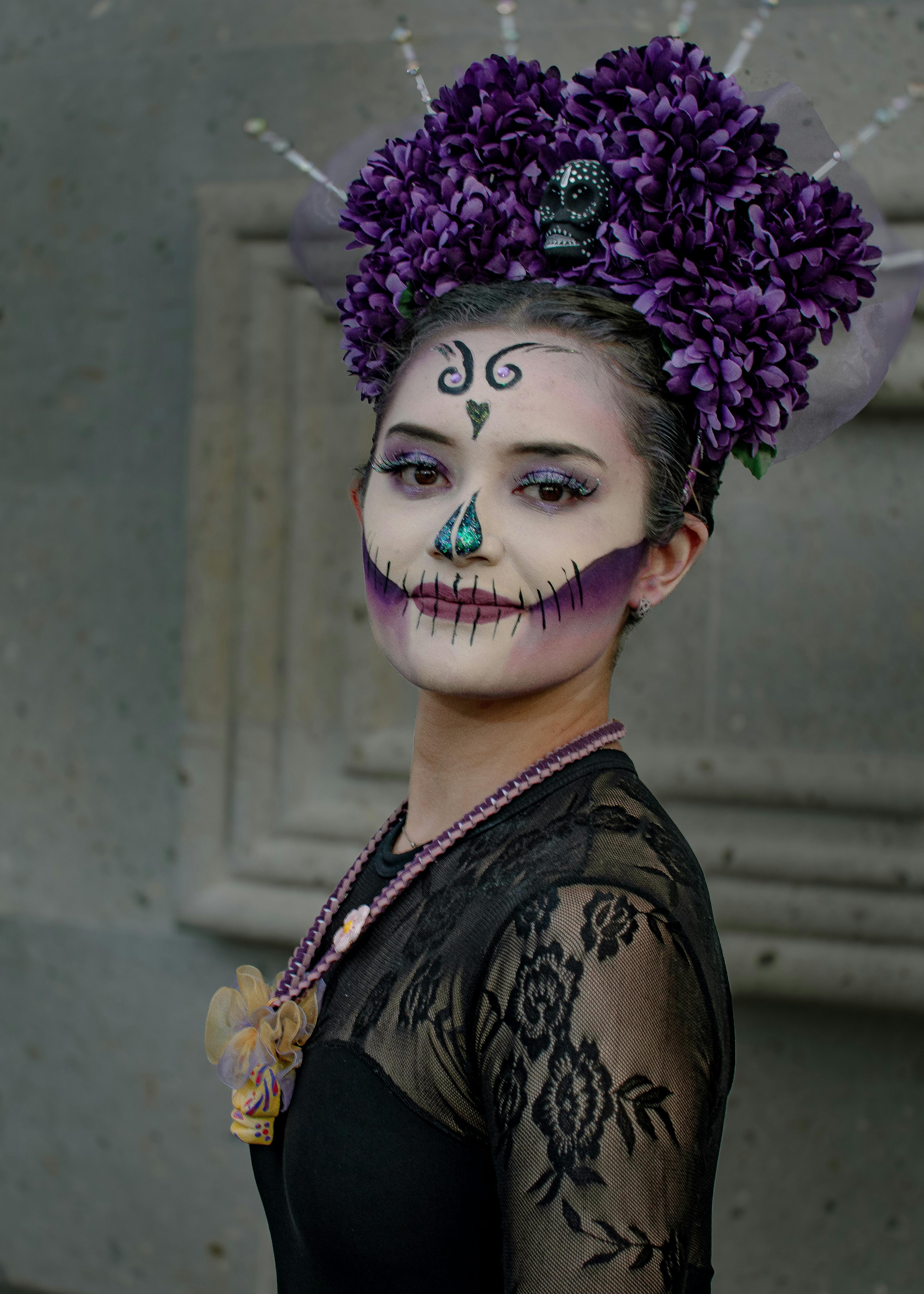 Woman as Catrina in Colorful Wreath · Free Stock Photo