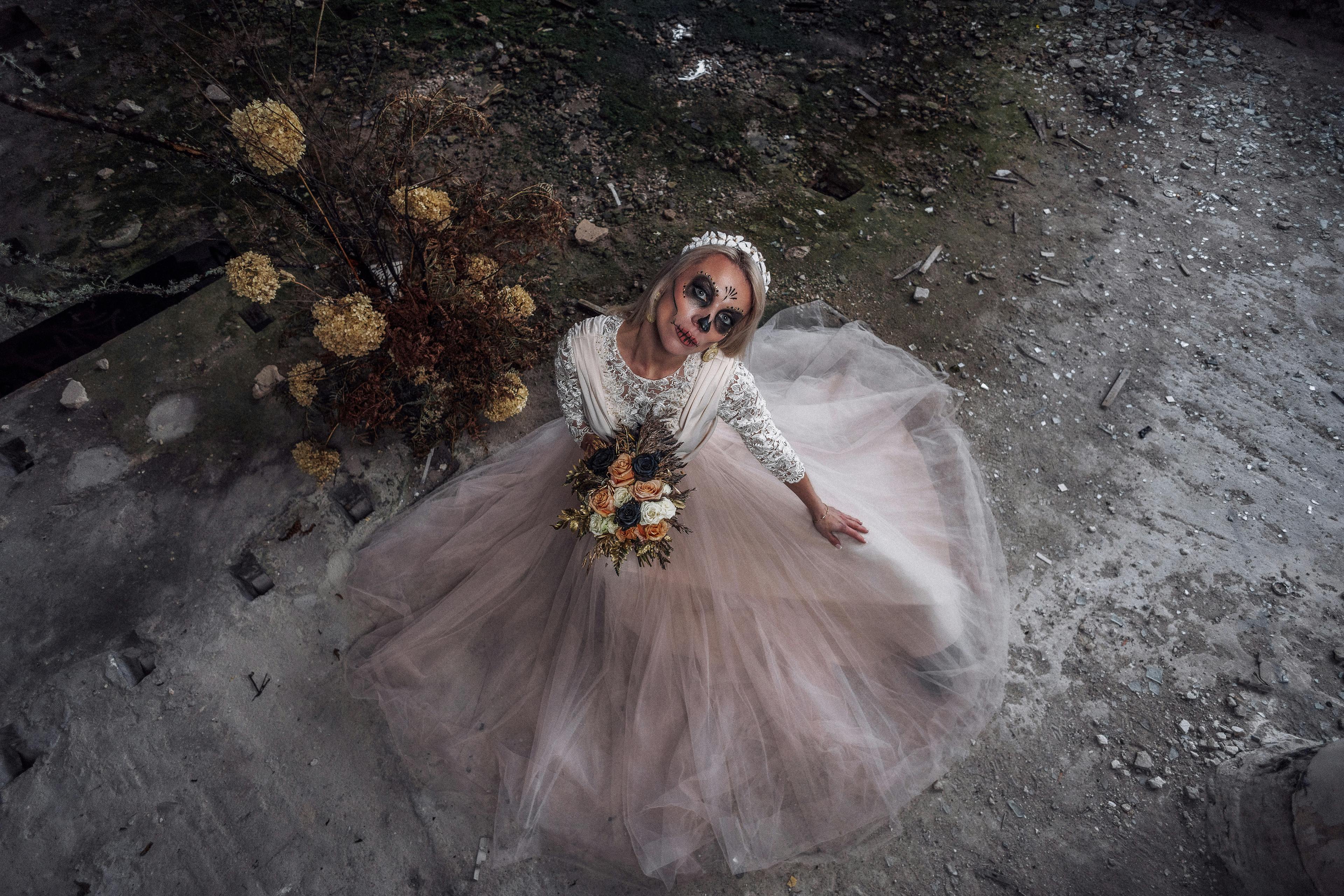 Woman in a Scary Bride Halloween Costume and Makeup · Free Stock Photo