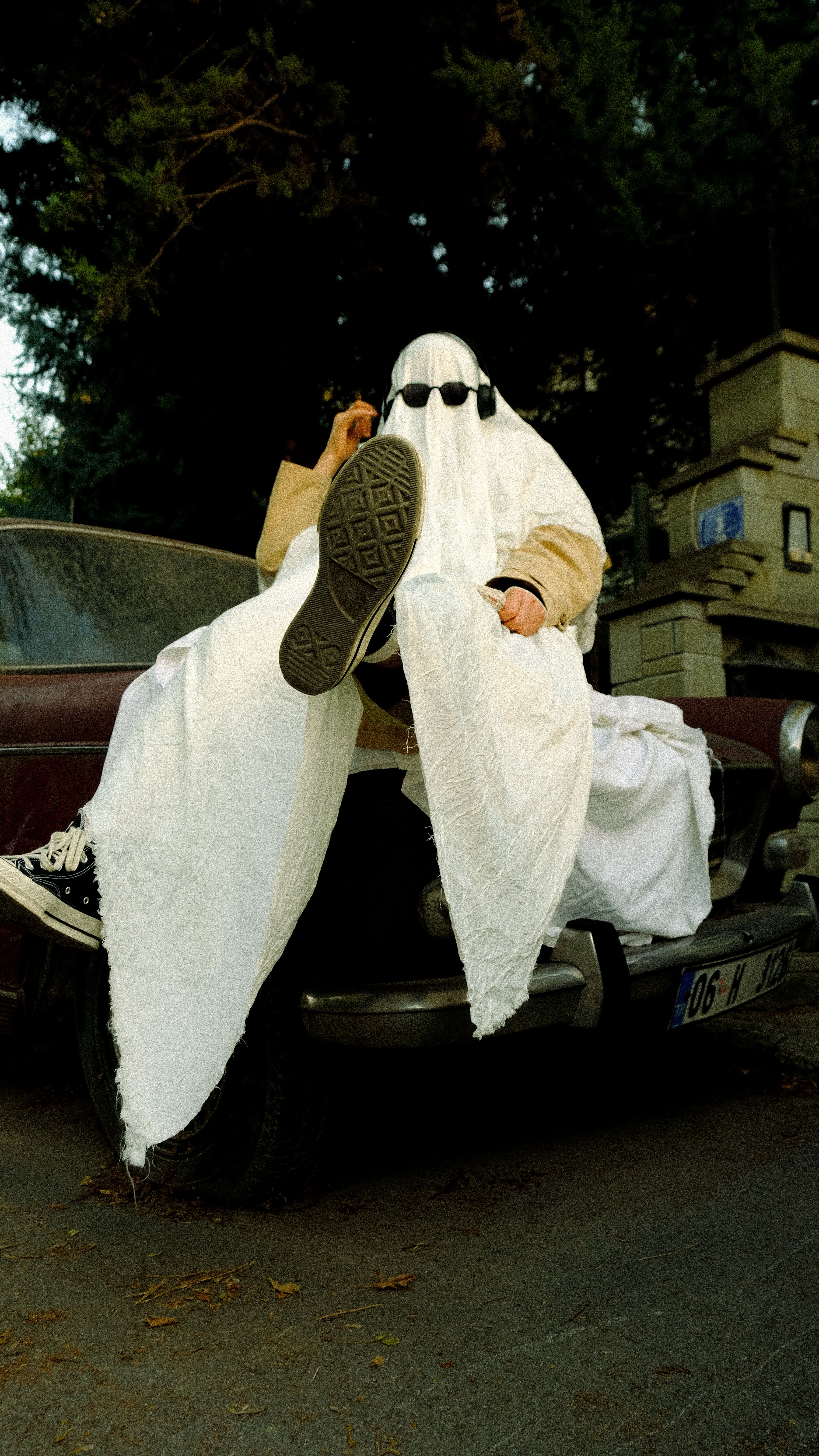 Classic Car Haunted by a Ghost in Sunglasses and Headphones · Free ...