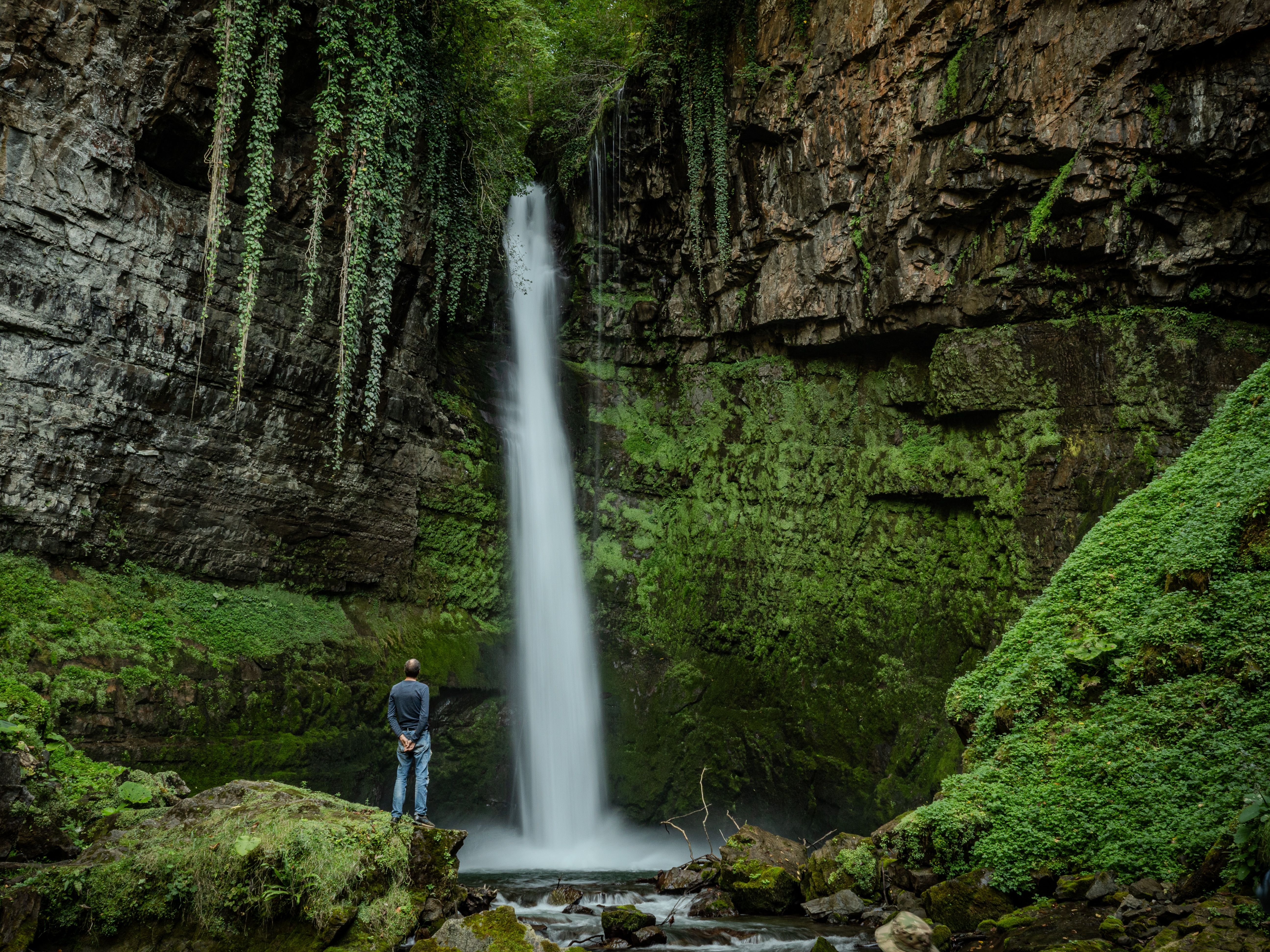 Man Standing in Front of a Waterfall · Free Stock Photo