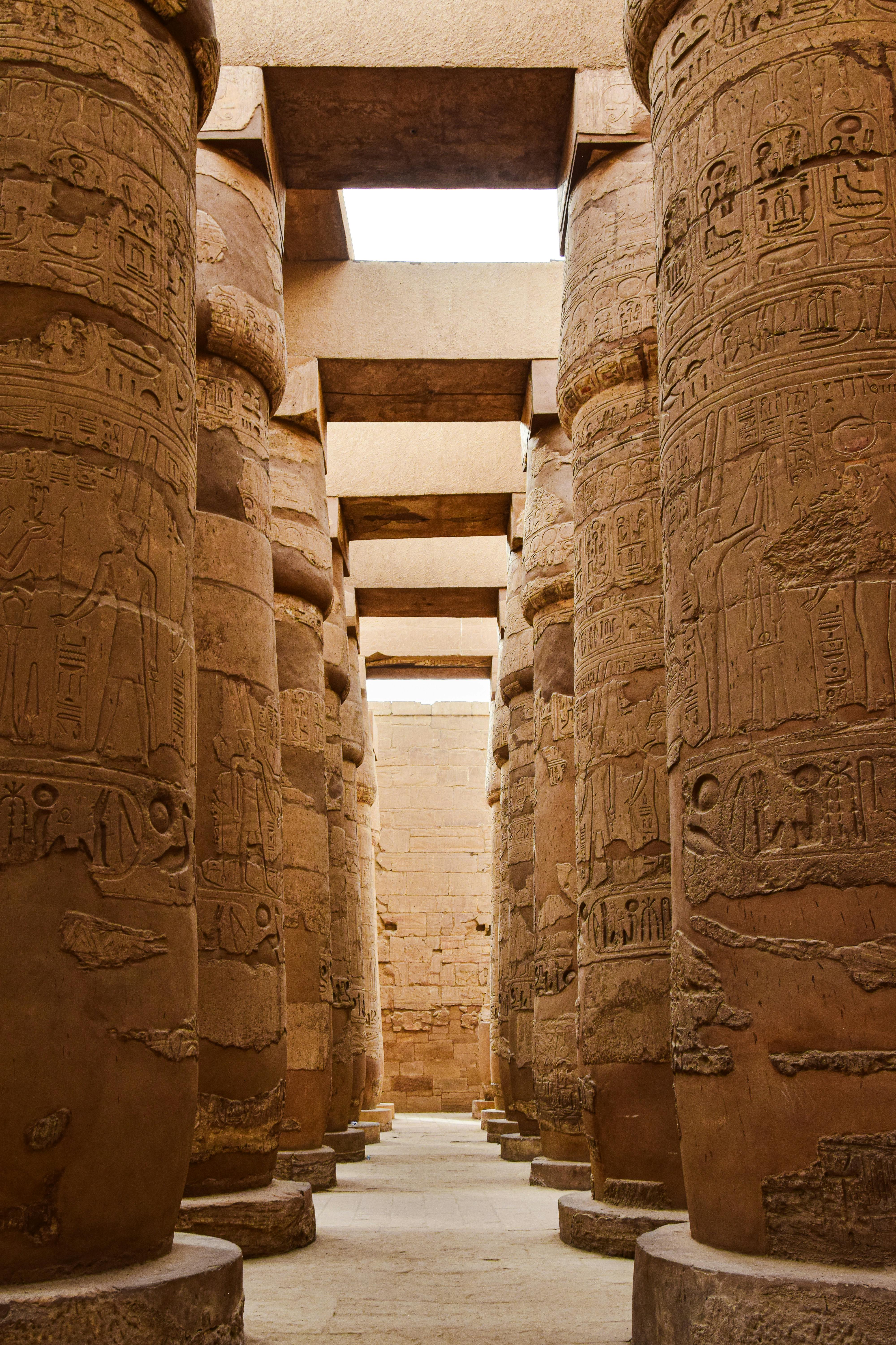 Hieroglyph-covered Sandstone Columns in the Karnak Great Hypostyle Hall ...
