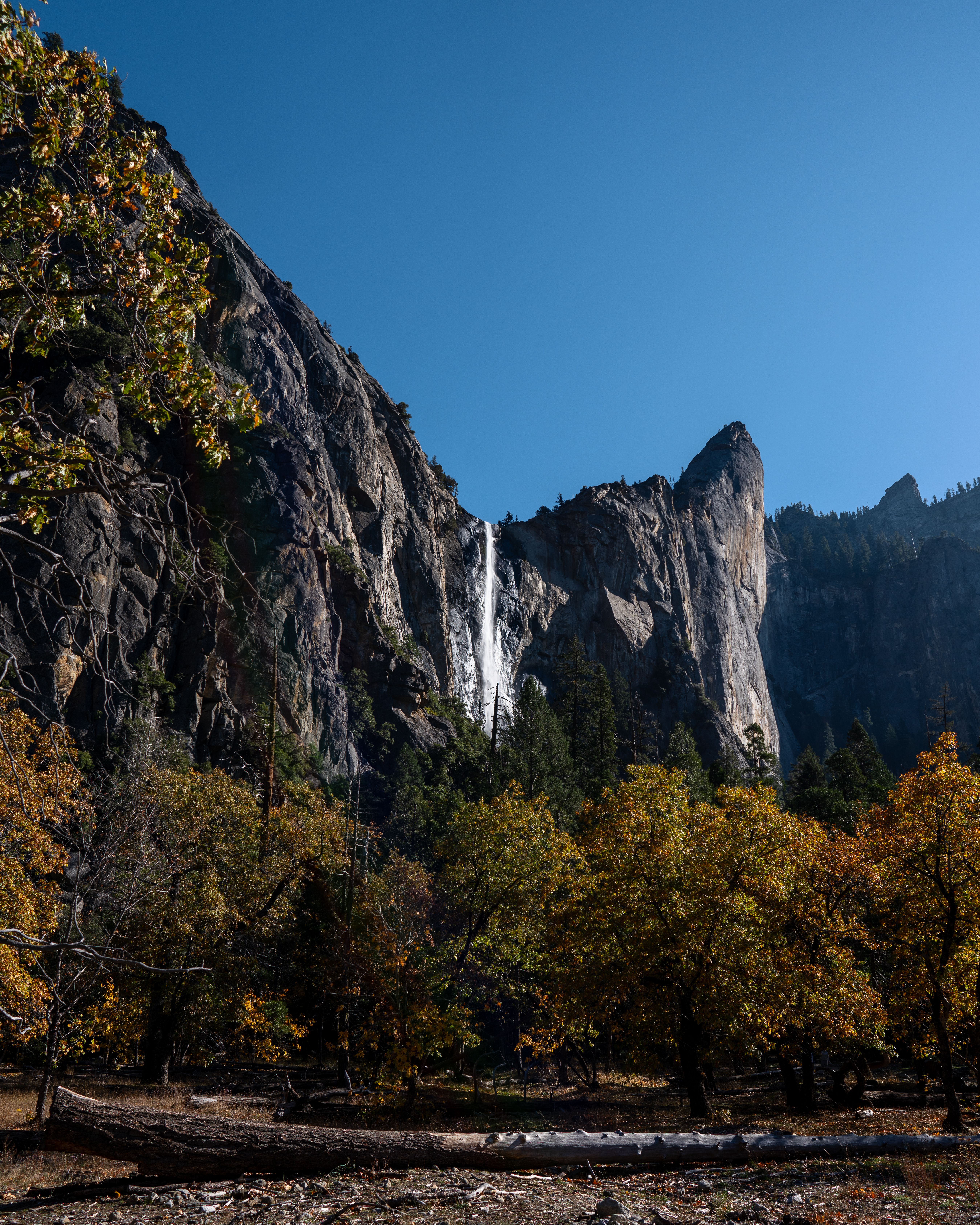 Rock Formation with Waterfall over Forest in Yosemite National Park ...