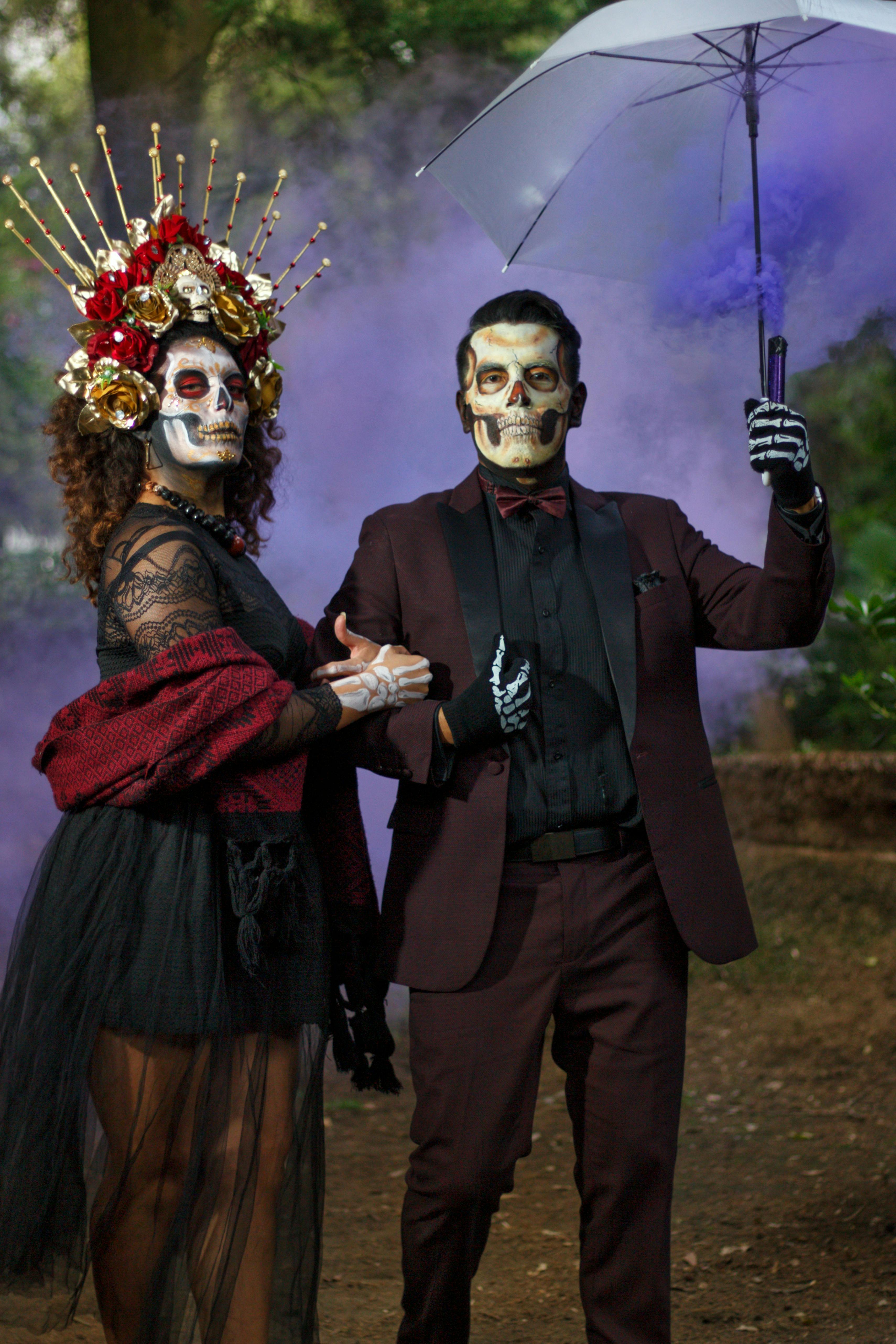 Catrina with Man in Suit and with Painted Face and with Umbrella · Free ...