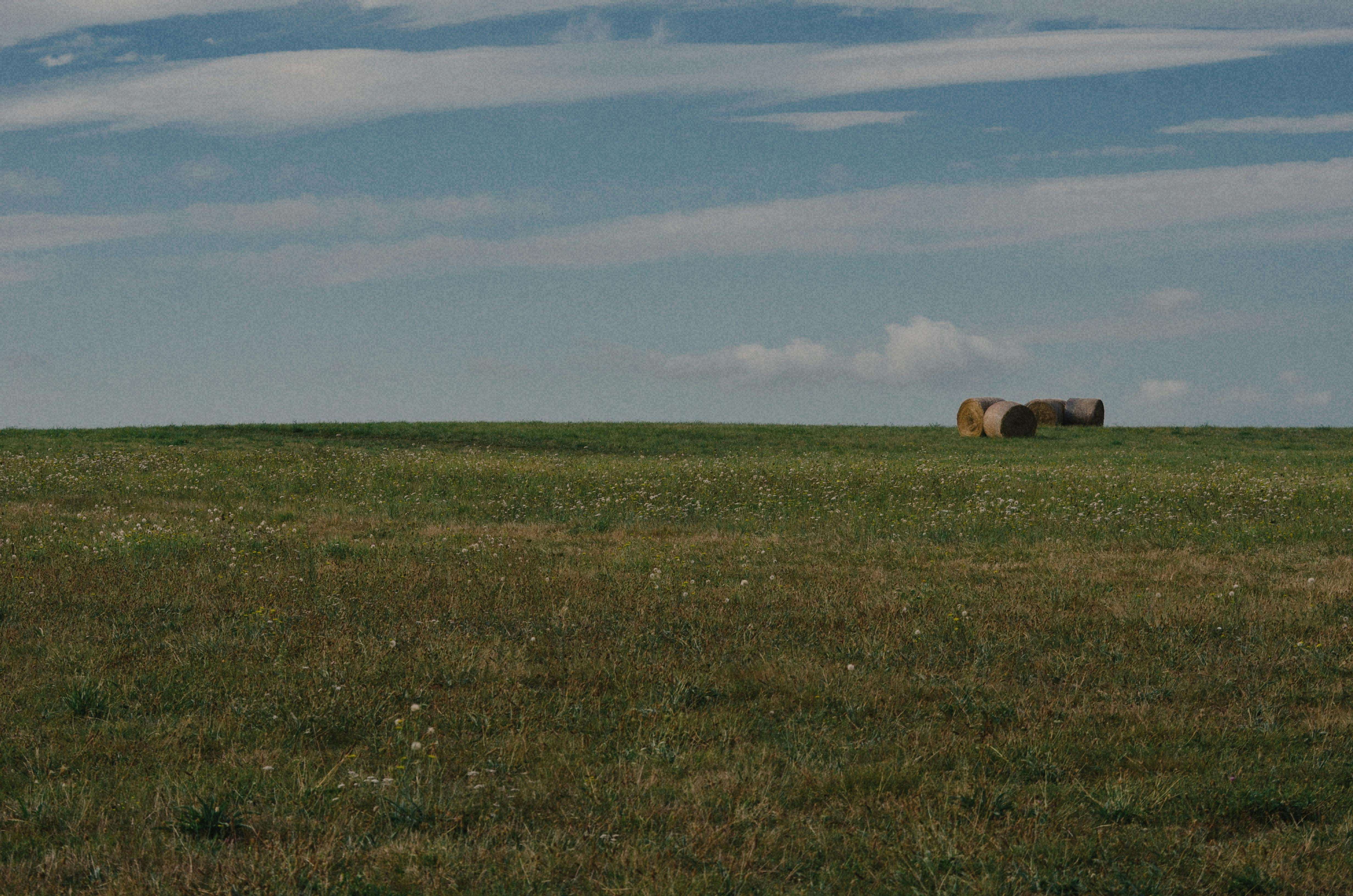 Bales of Hay on Empty Field under Blue Sky · Free Stock Photo