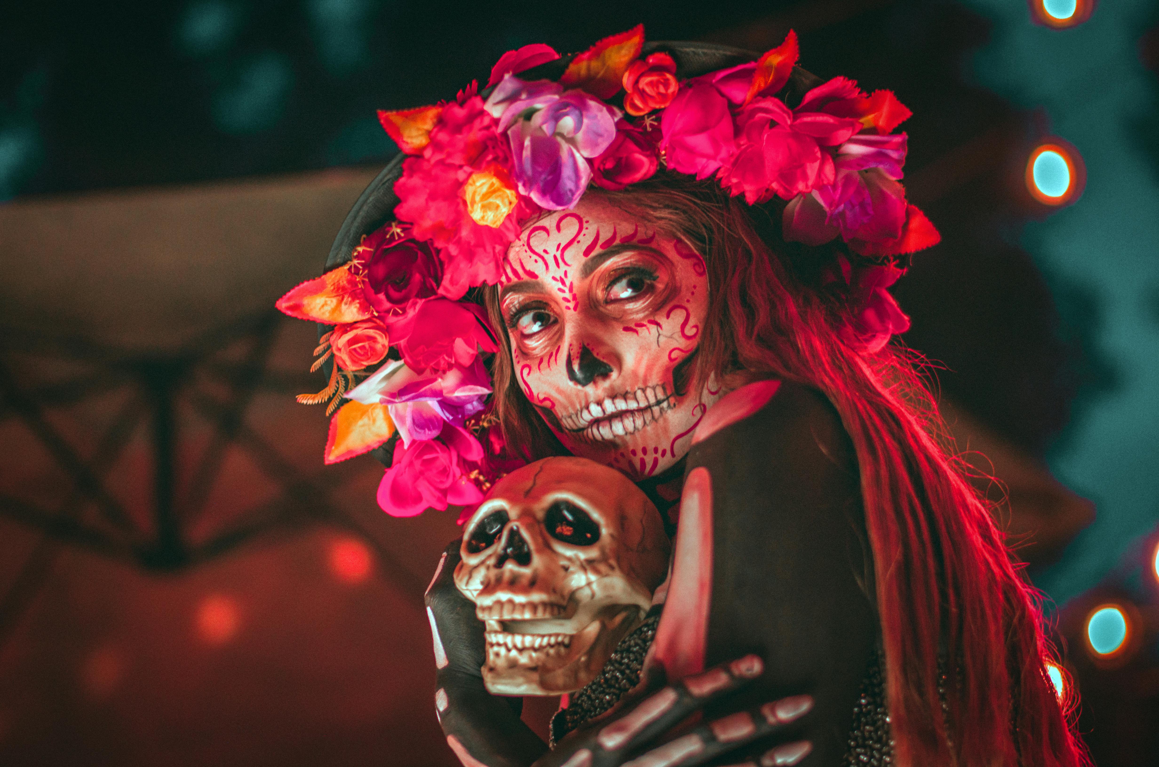 Portrait of Catrina Hugging Skull · Free Stock Photo