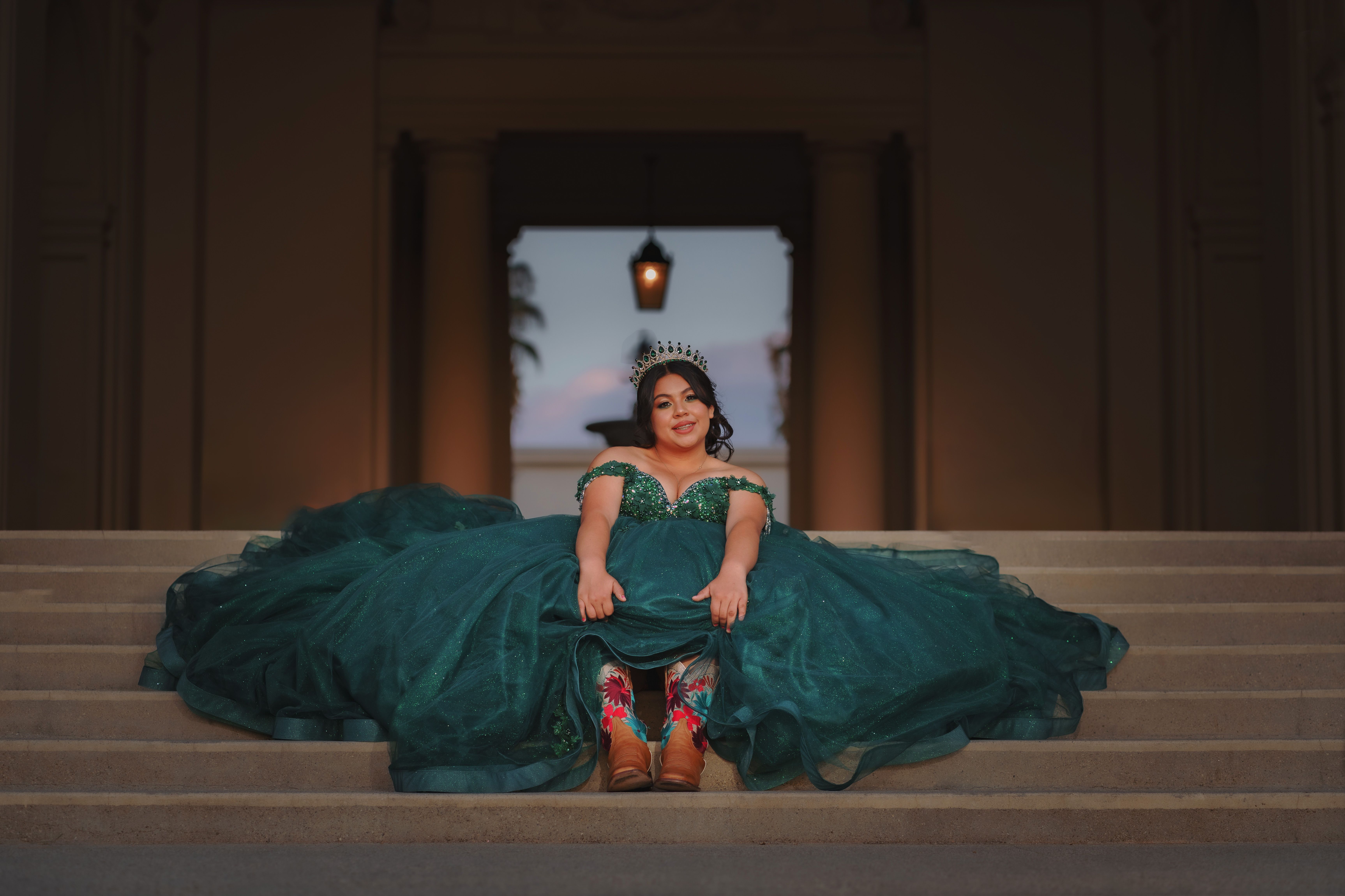 Woman Wearing Green Dress Sitting on Stairs · Free Stock Photo