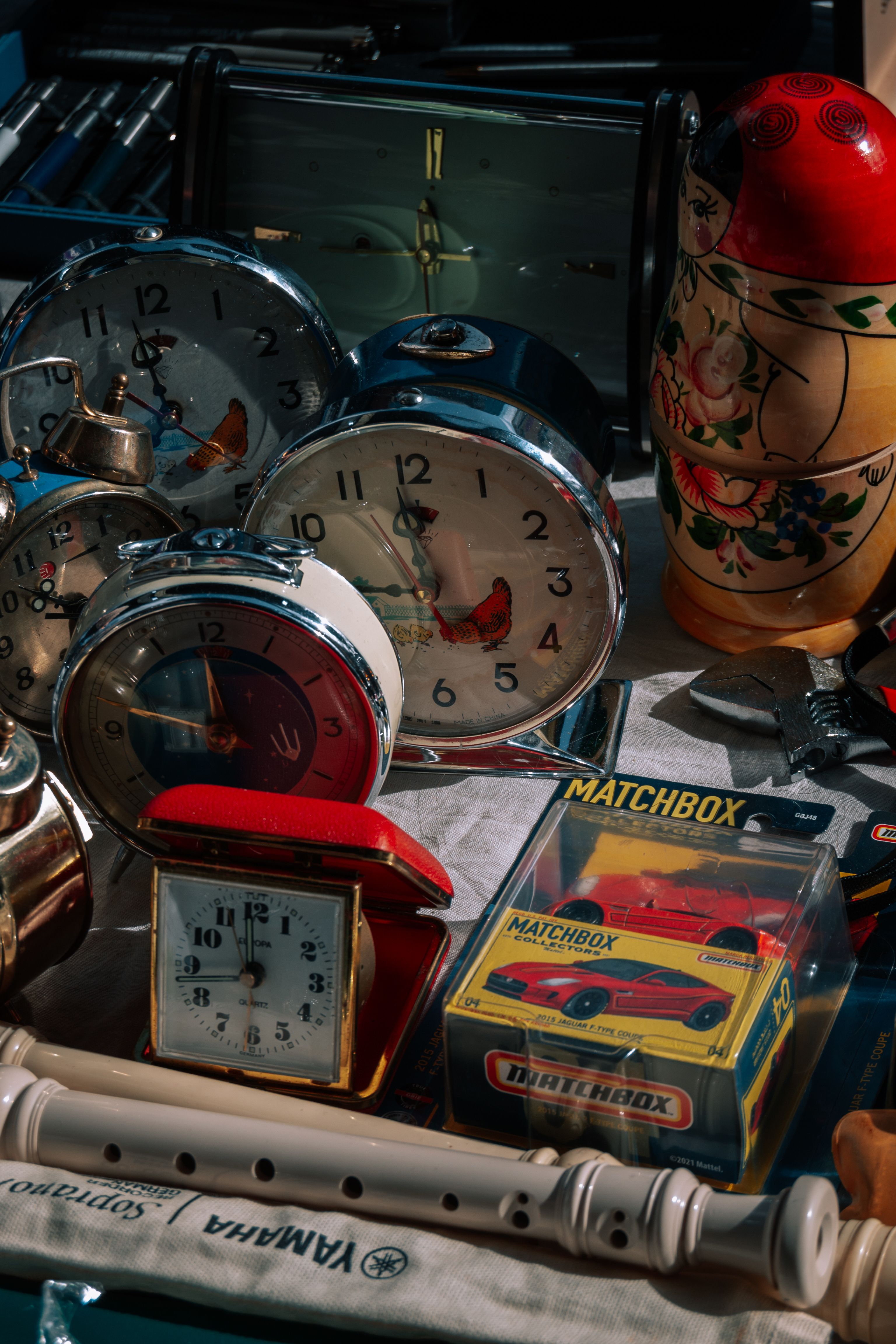 Alarm Clocks and Box with Toy · Free Stock Photo