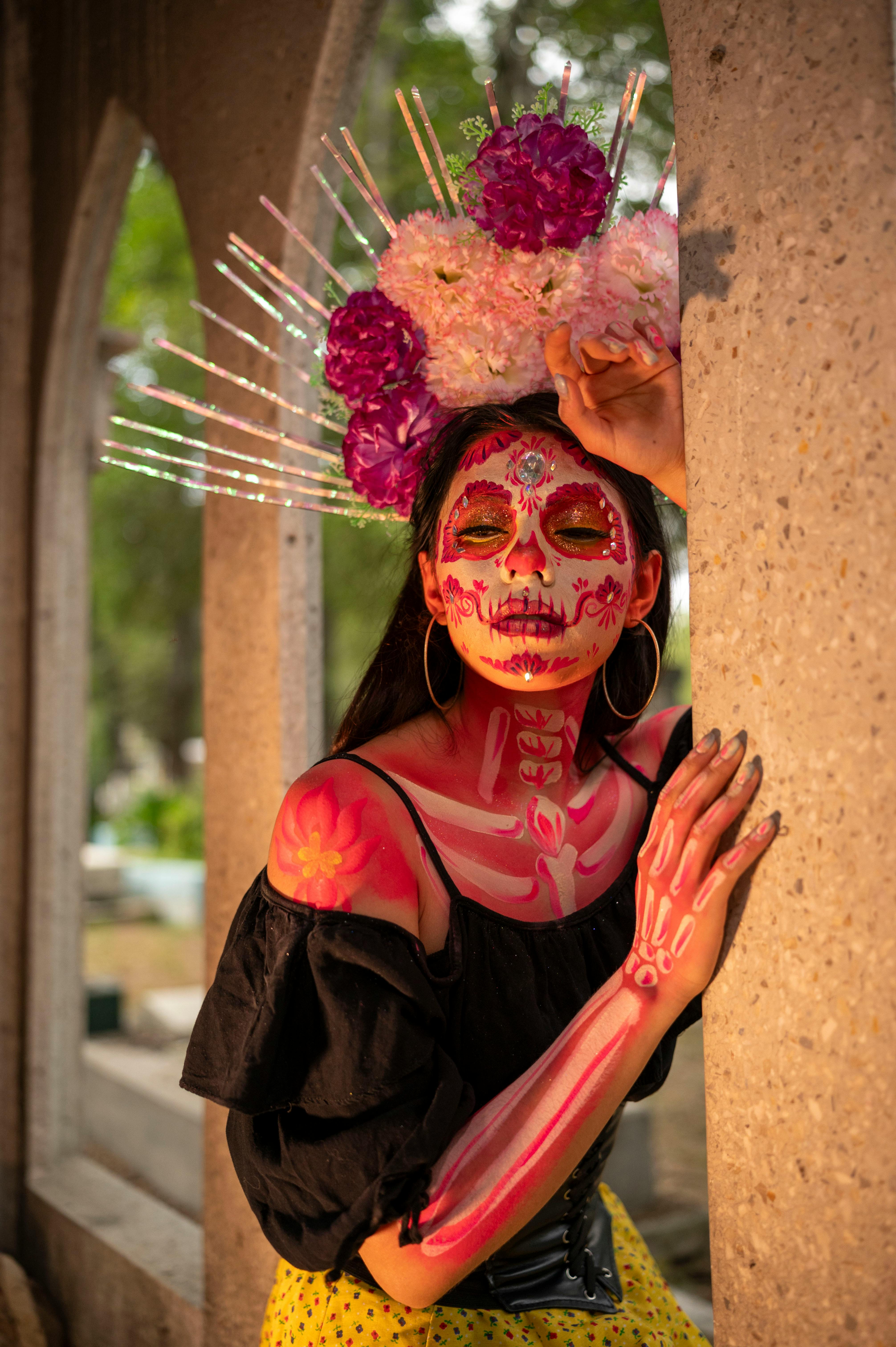 Brunette Wearing Catrina Makeup · Free Stock Photo