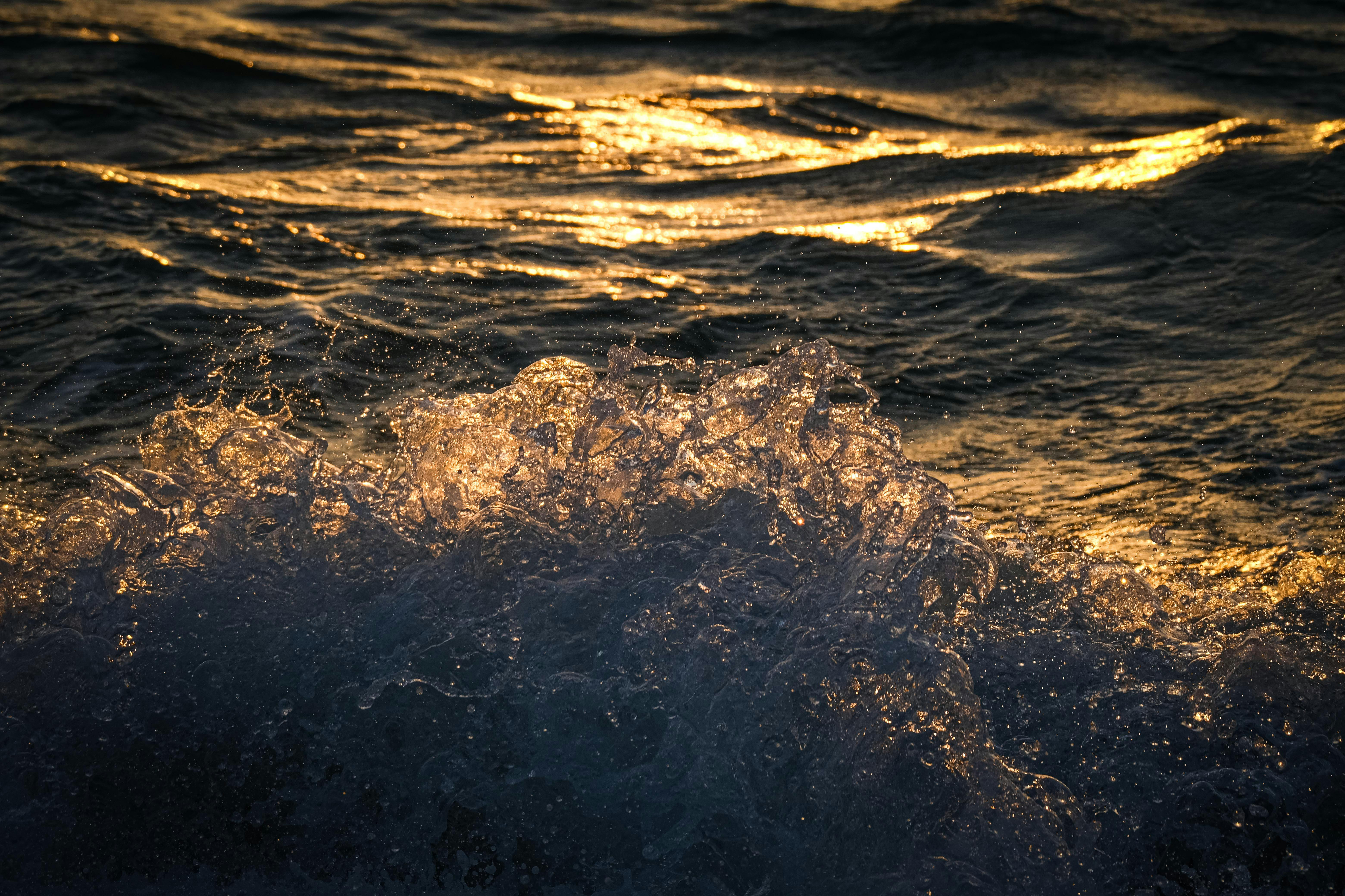 Splash of Ocean Water in the Light of the Setting Sun · Free Stock Photo