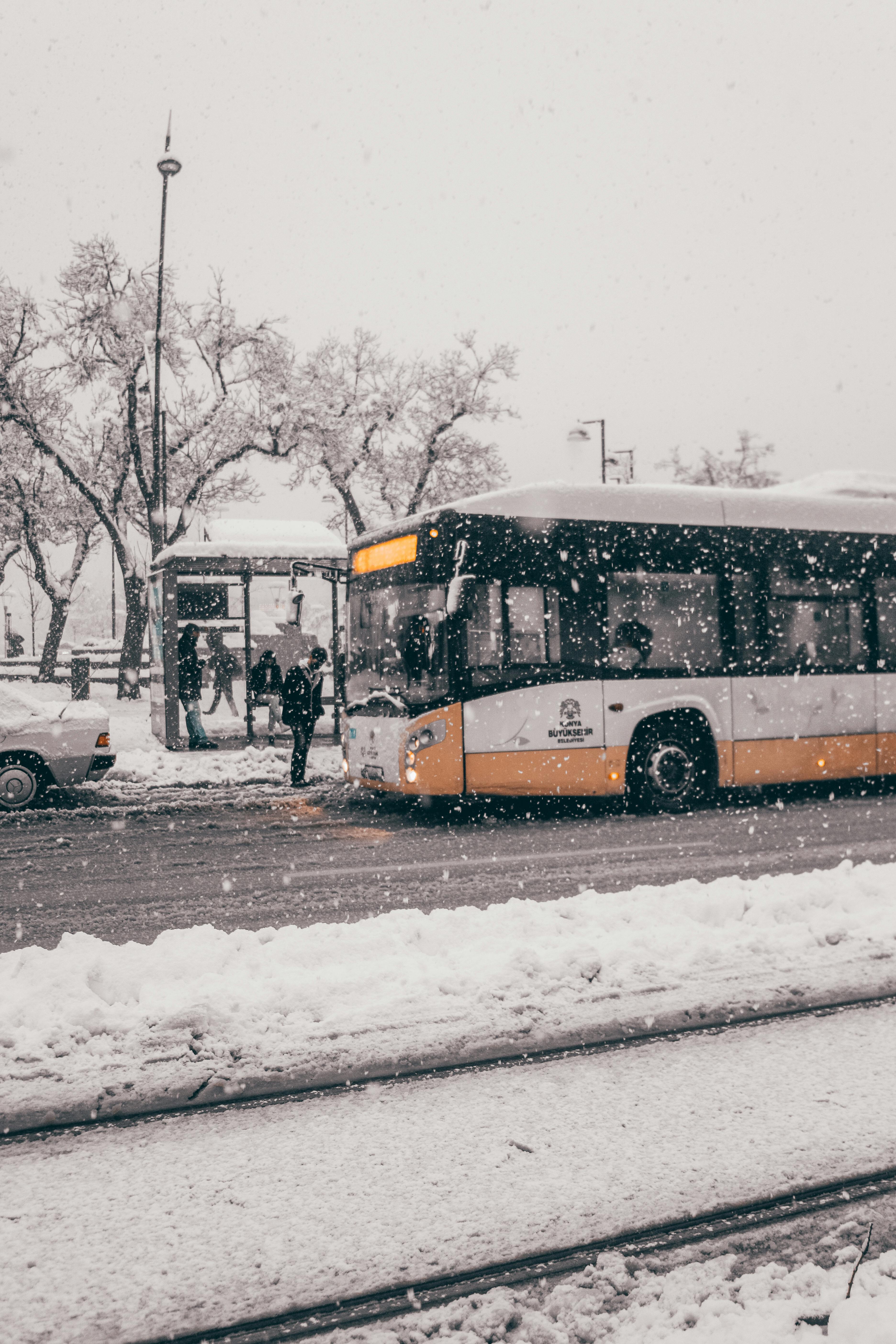 Bus Stopping at a Bus Stop in Winter · Free Stock Photo