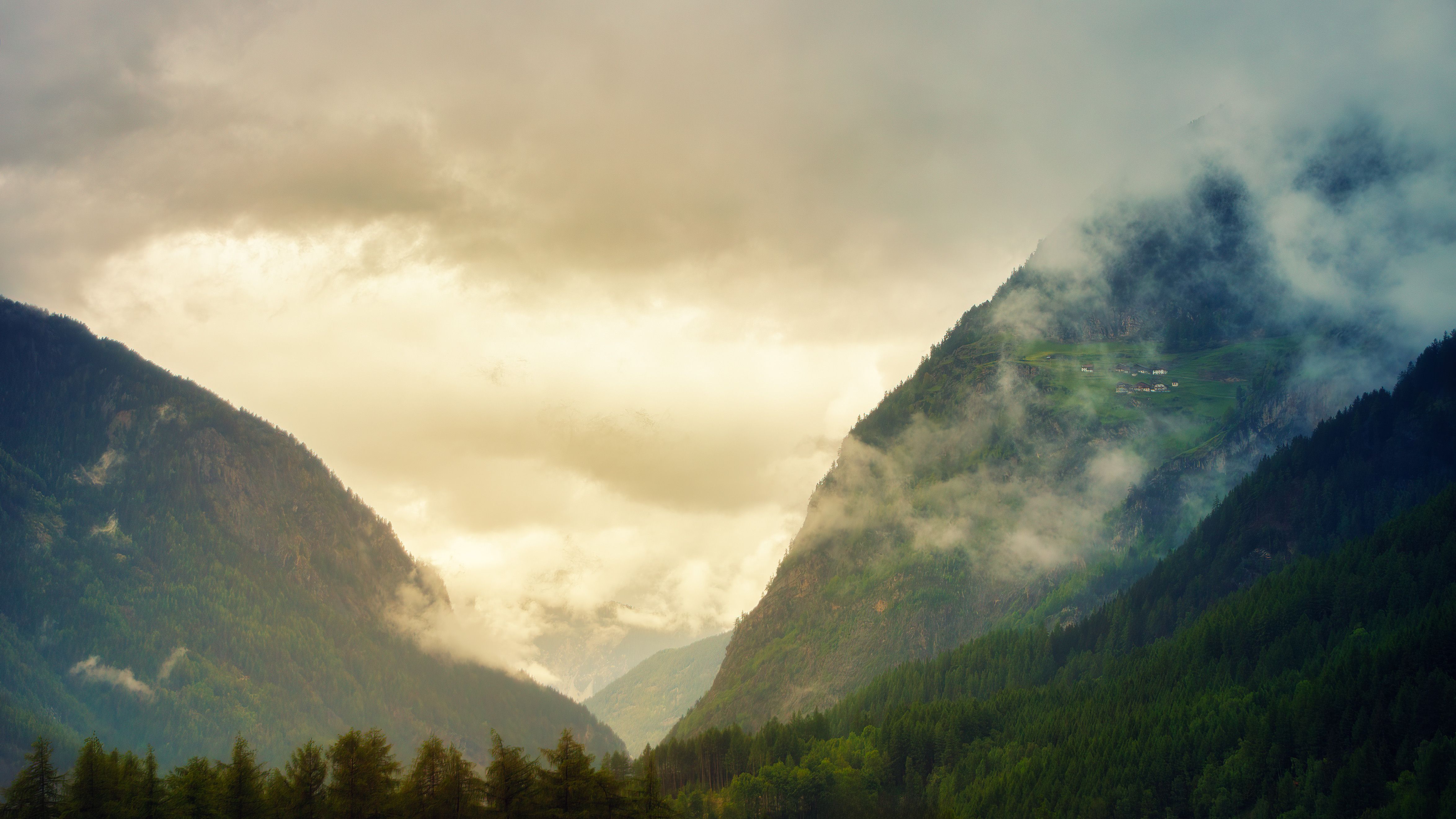 Landscape of Large Mountains at Sunset · Free Stock Photo