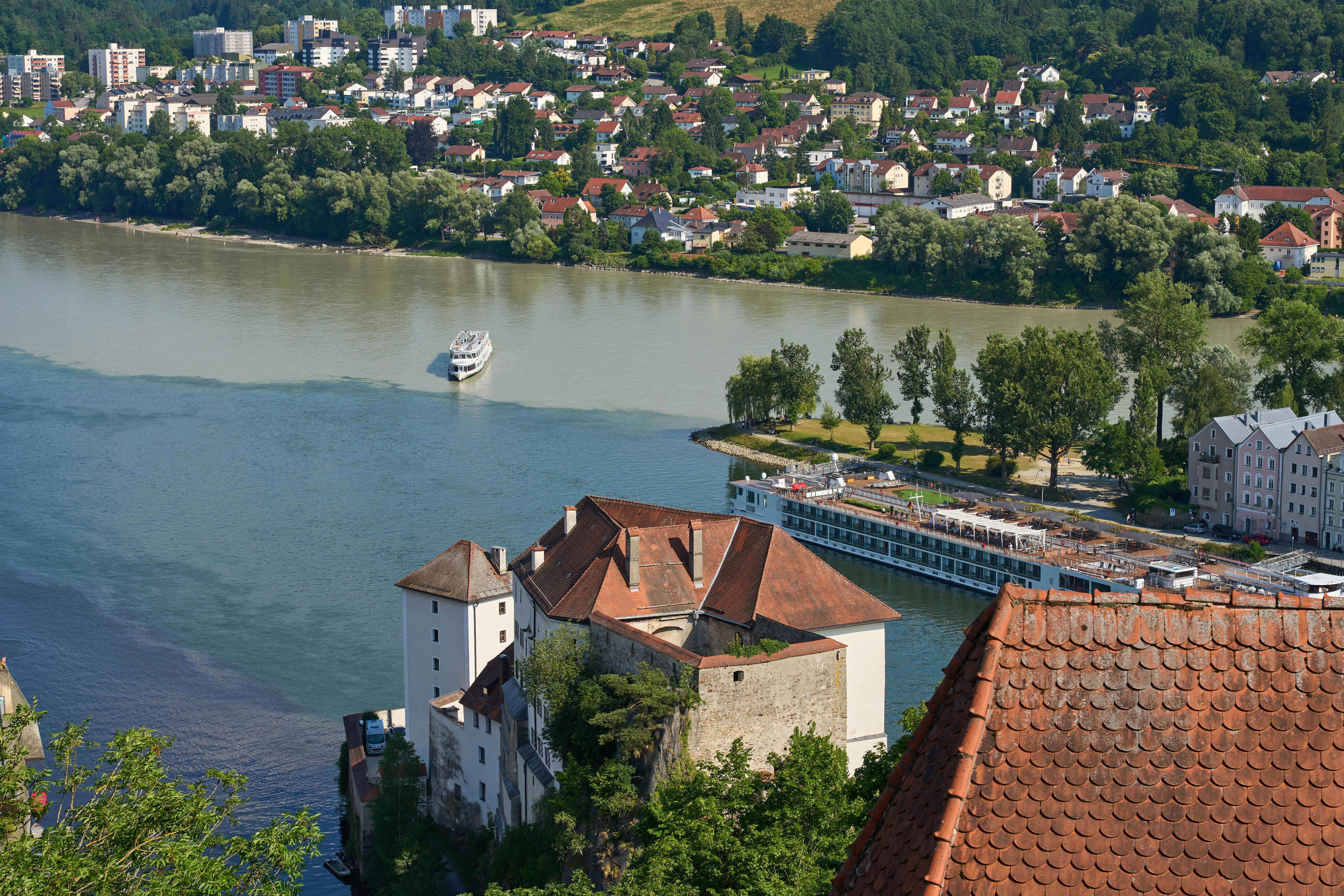 Confluence of Rivers Inn, Ilz and Danube in Passau in Germany · Free ...