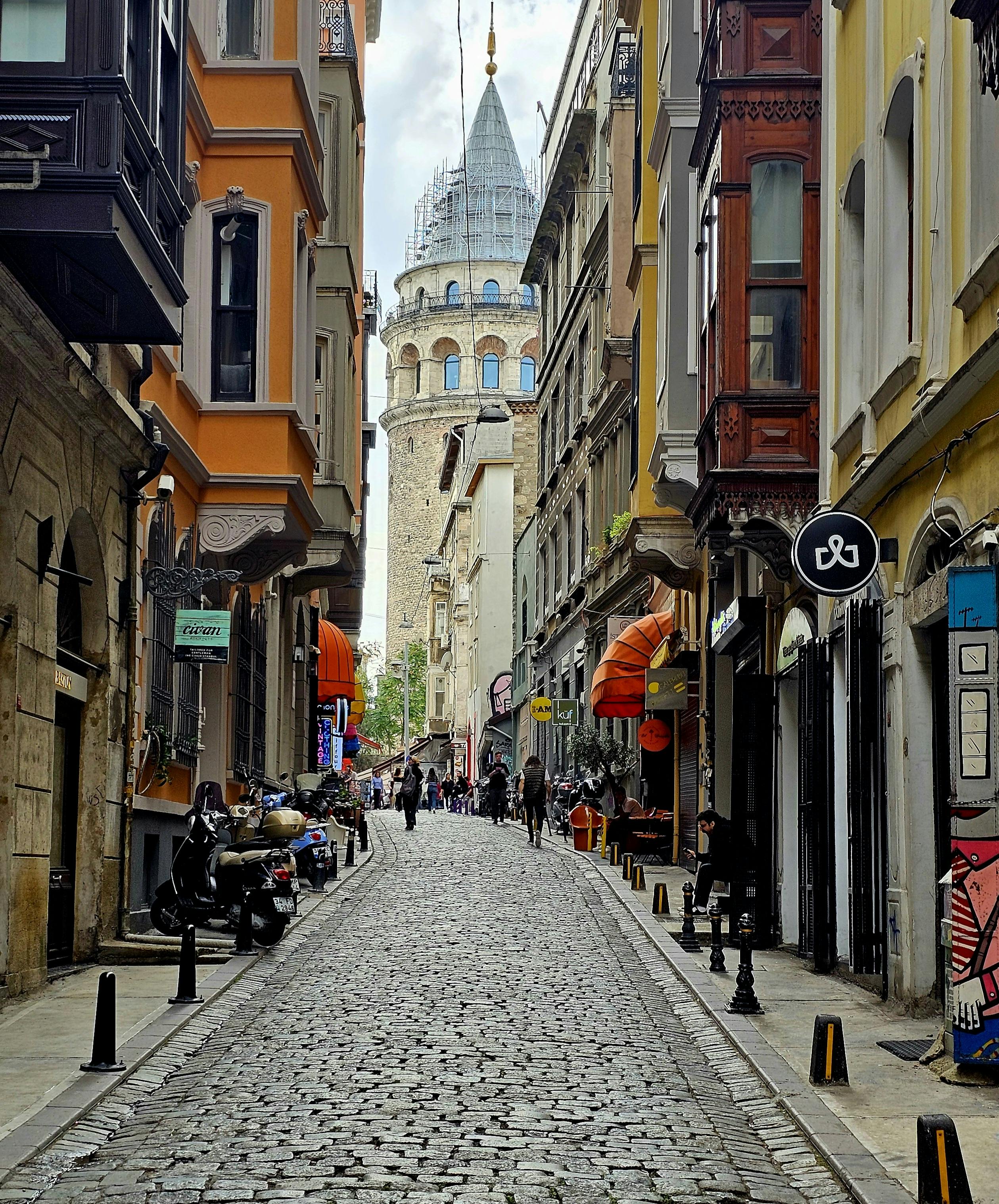 Cobblestone Alley Leading to Galata Tower in Istanbul, Turkey · Free ...