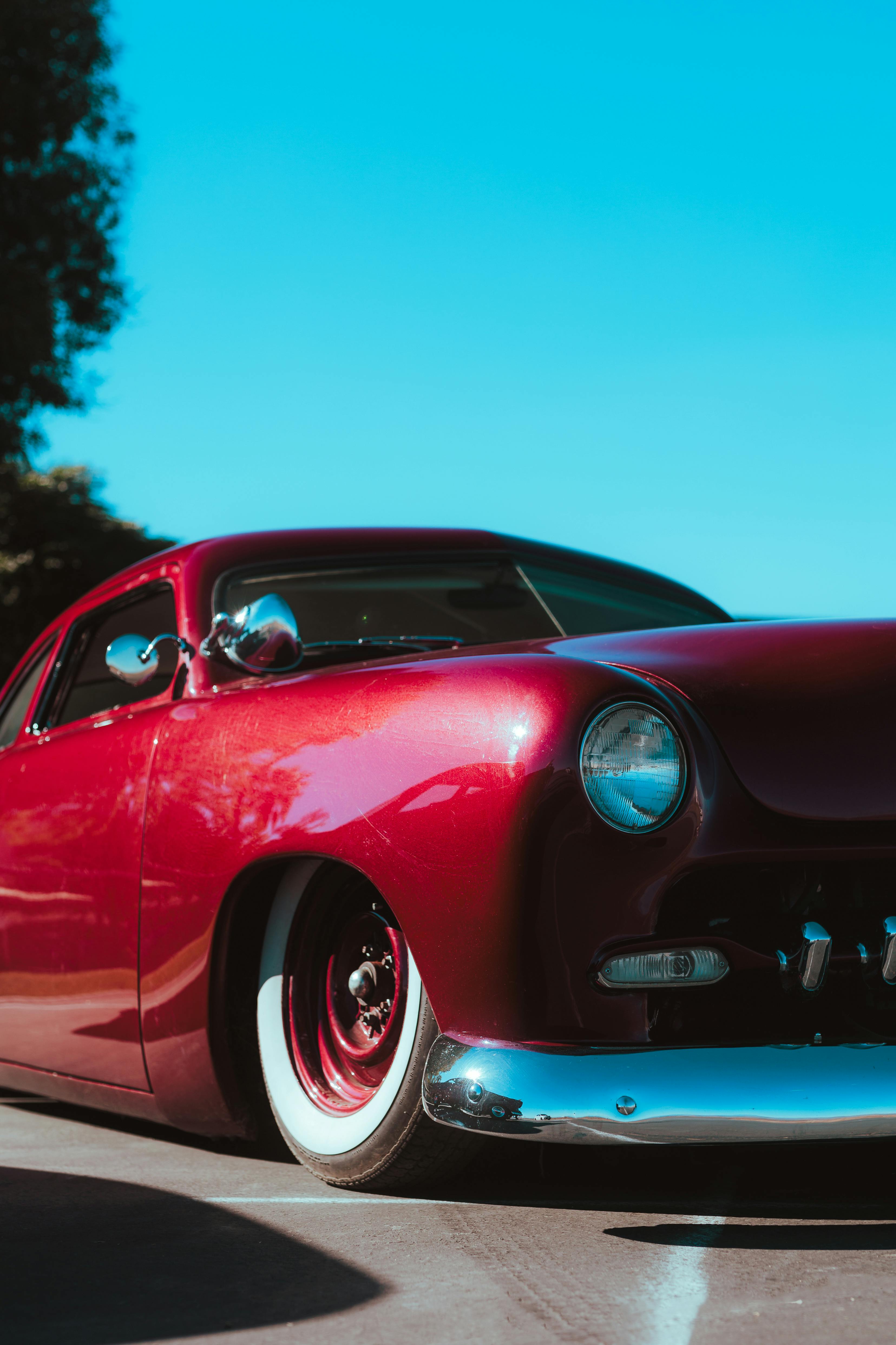 Red Old-fashioned Car with Shining Bumper · Free Stock Photo
