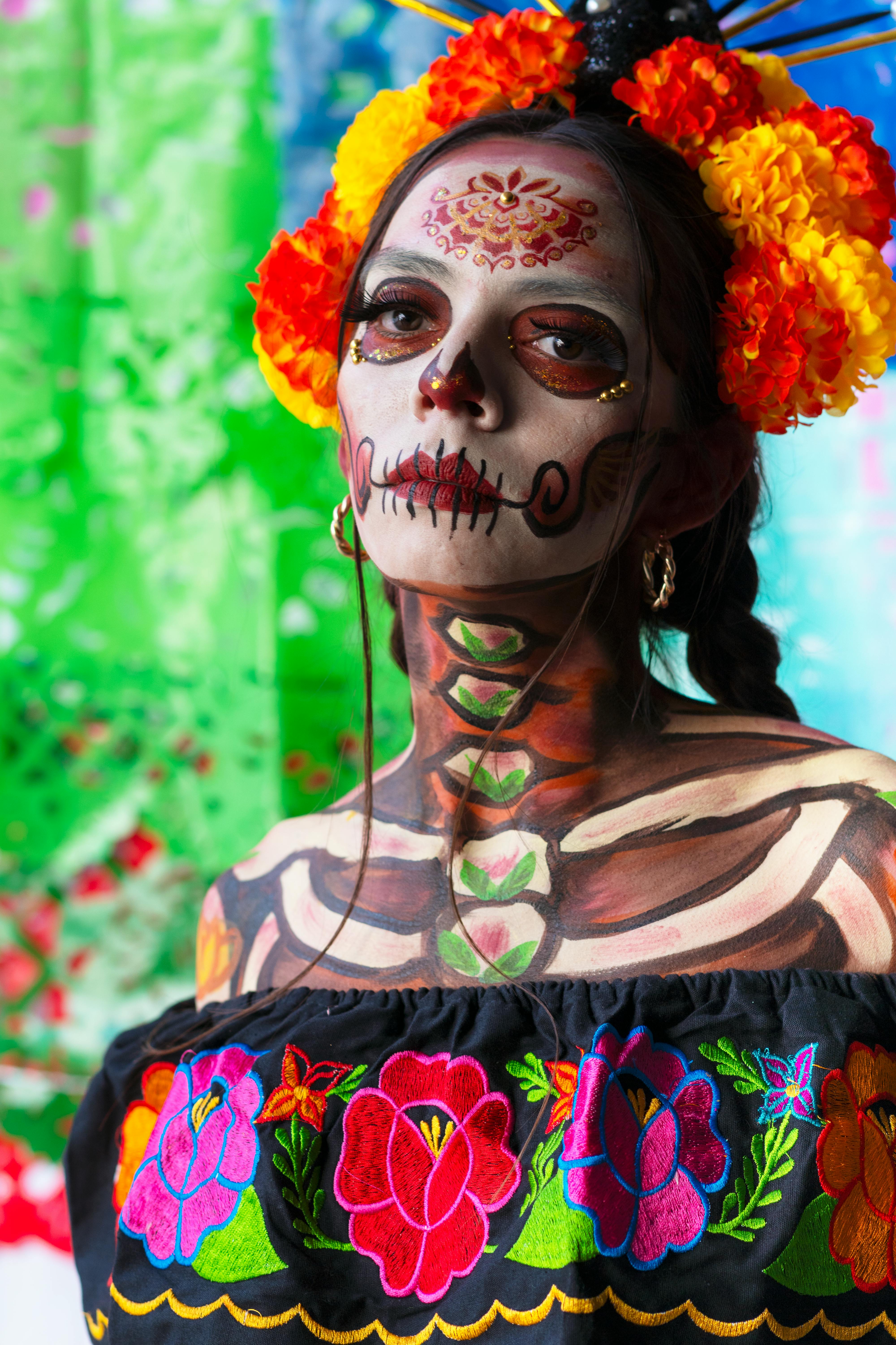 Woman Wearing Catrina Makeup and Campesina Blouse · Free Stock Photo