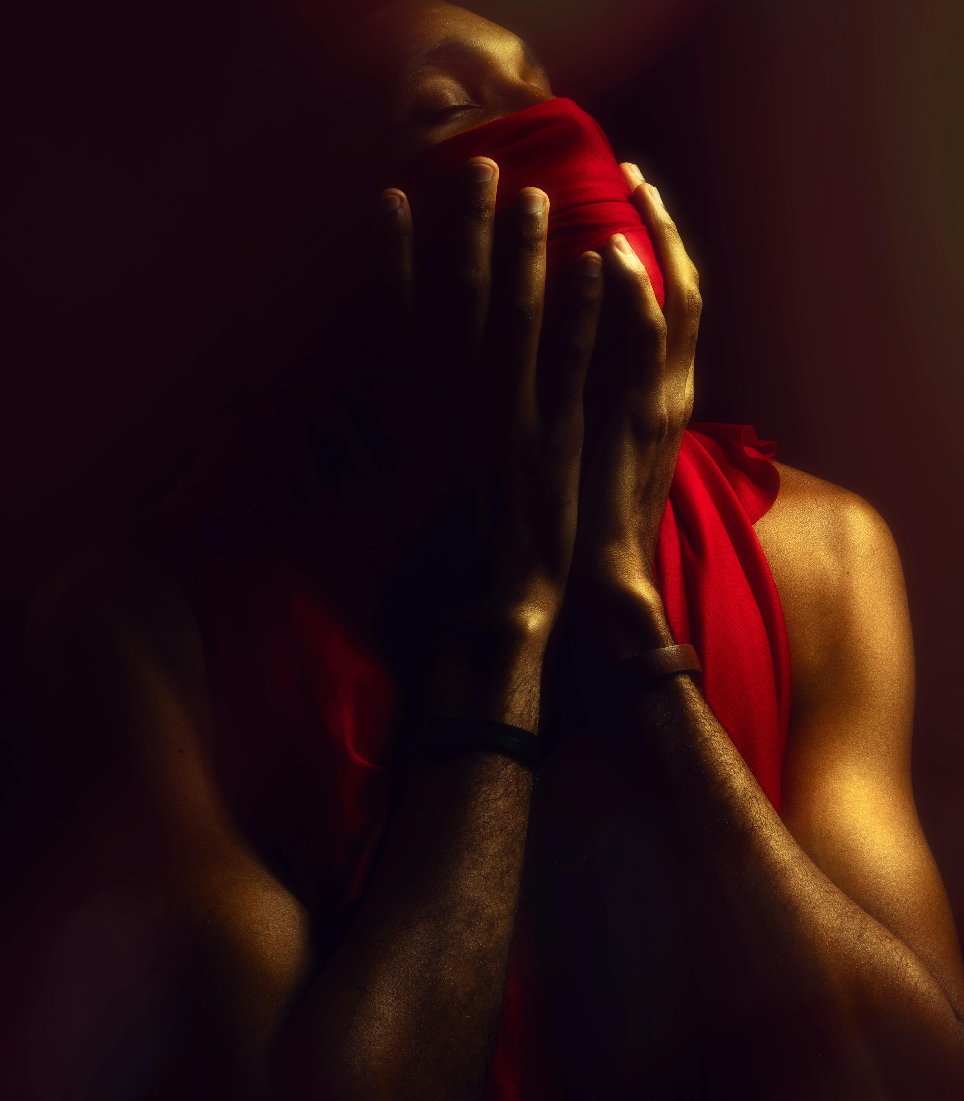 Man Holding Red Cloth over Face · Free Stock Photo
