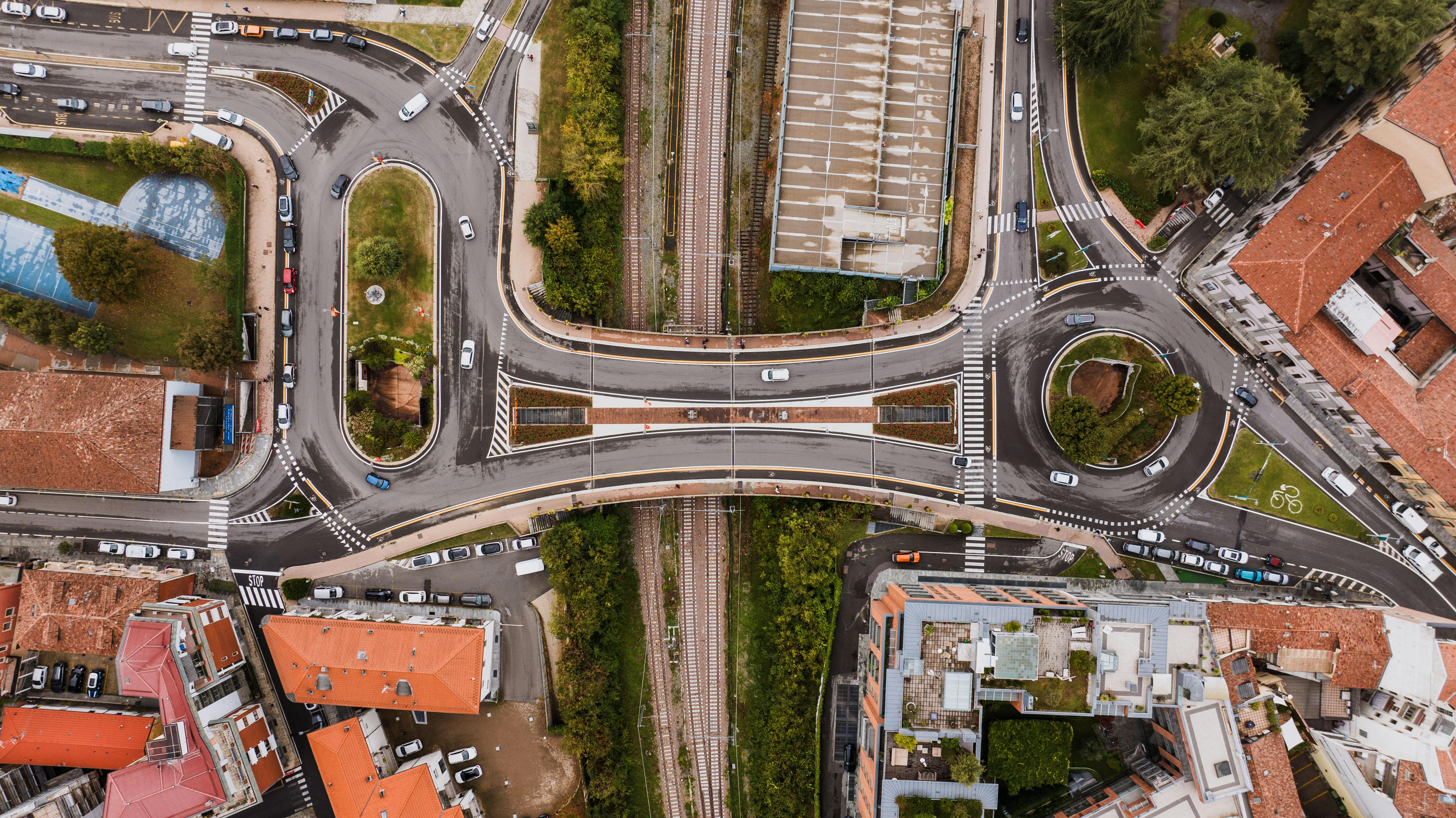 Aerial View of an Overpass over Railway Tracks · Free Stock Photo