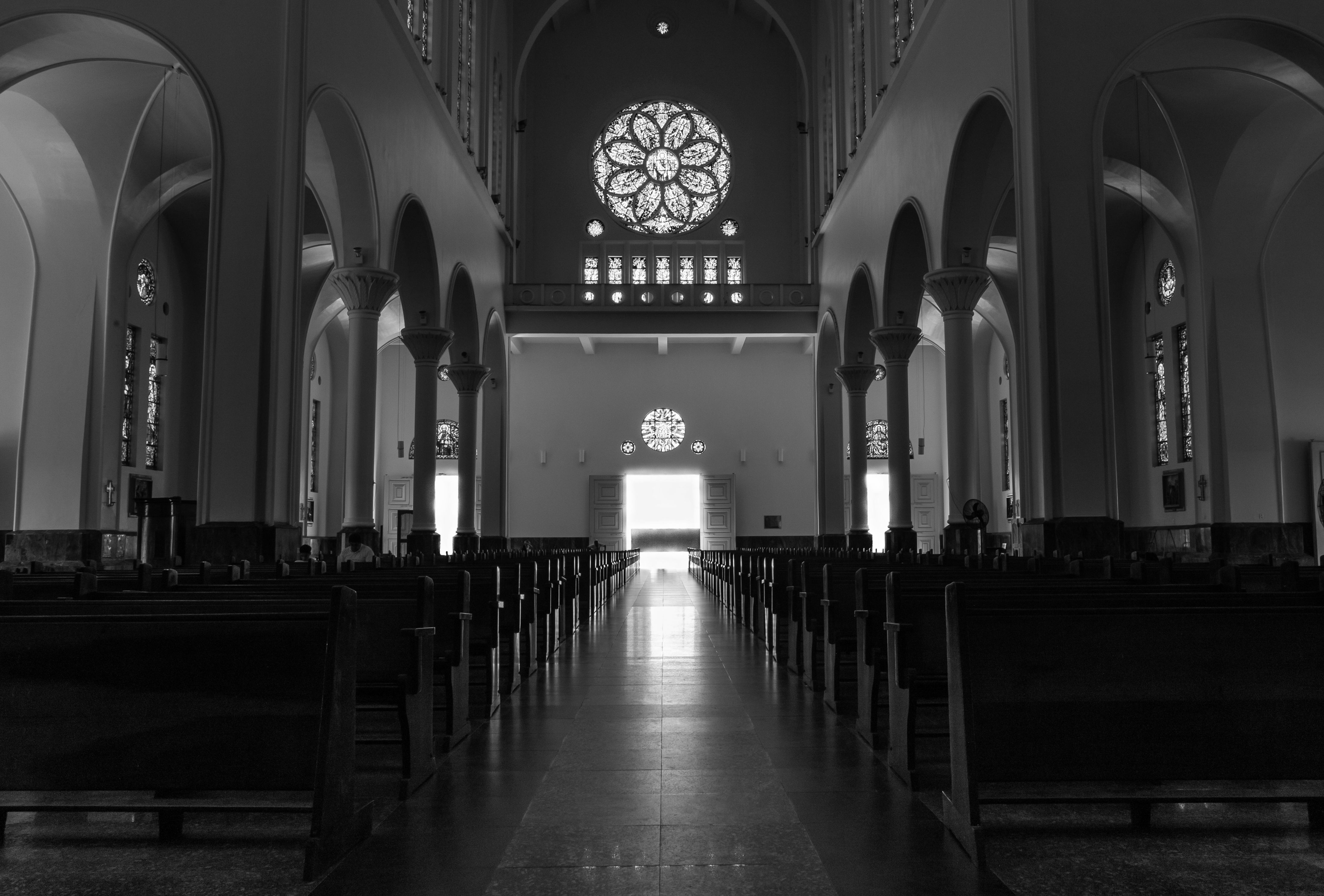 Grayscale Photography of Cathedral Ceiling · Free Stock Photo