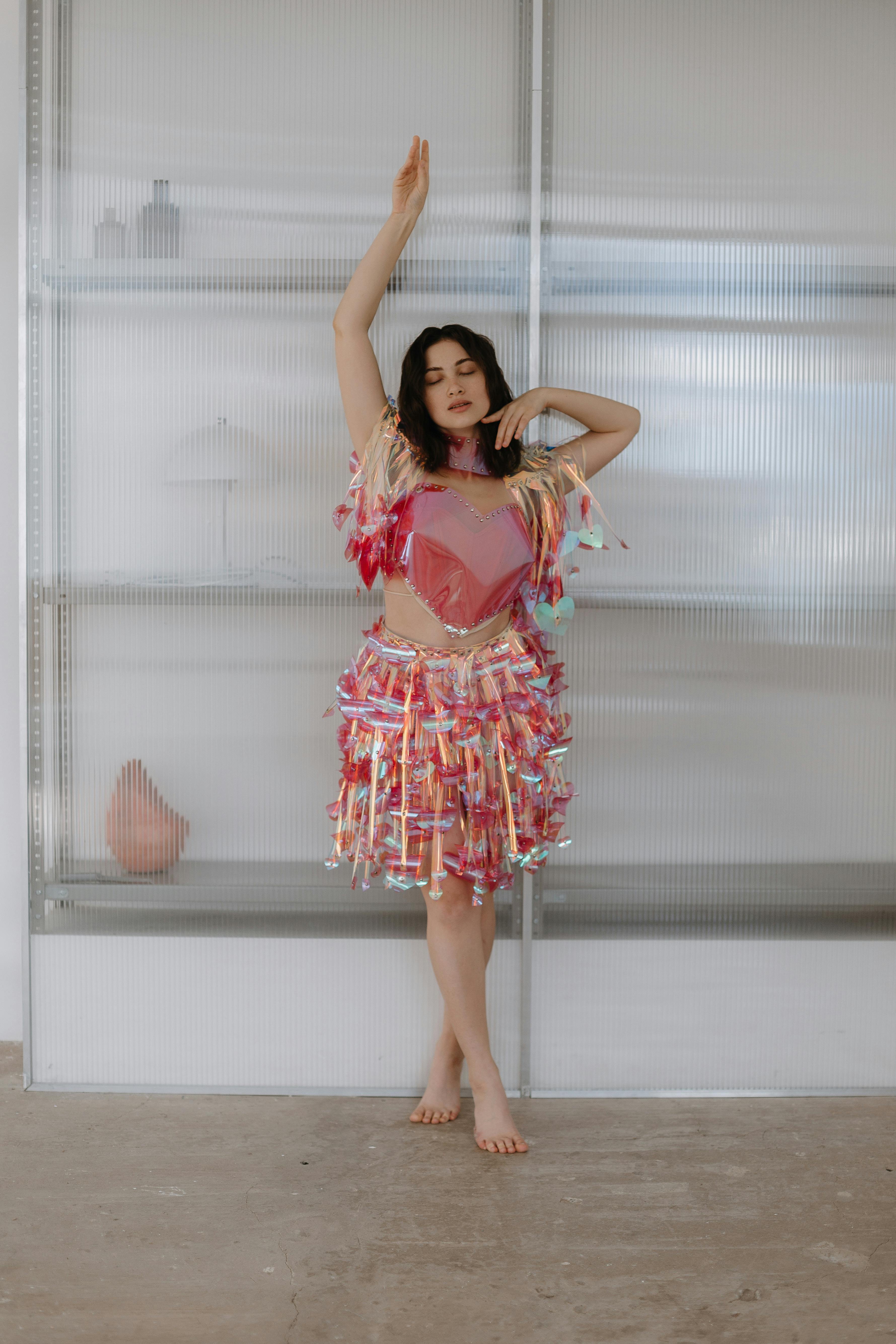 Barefoot Model Posing in Glamour Dress · Free Stock Photo