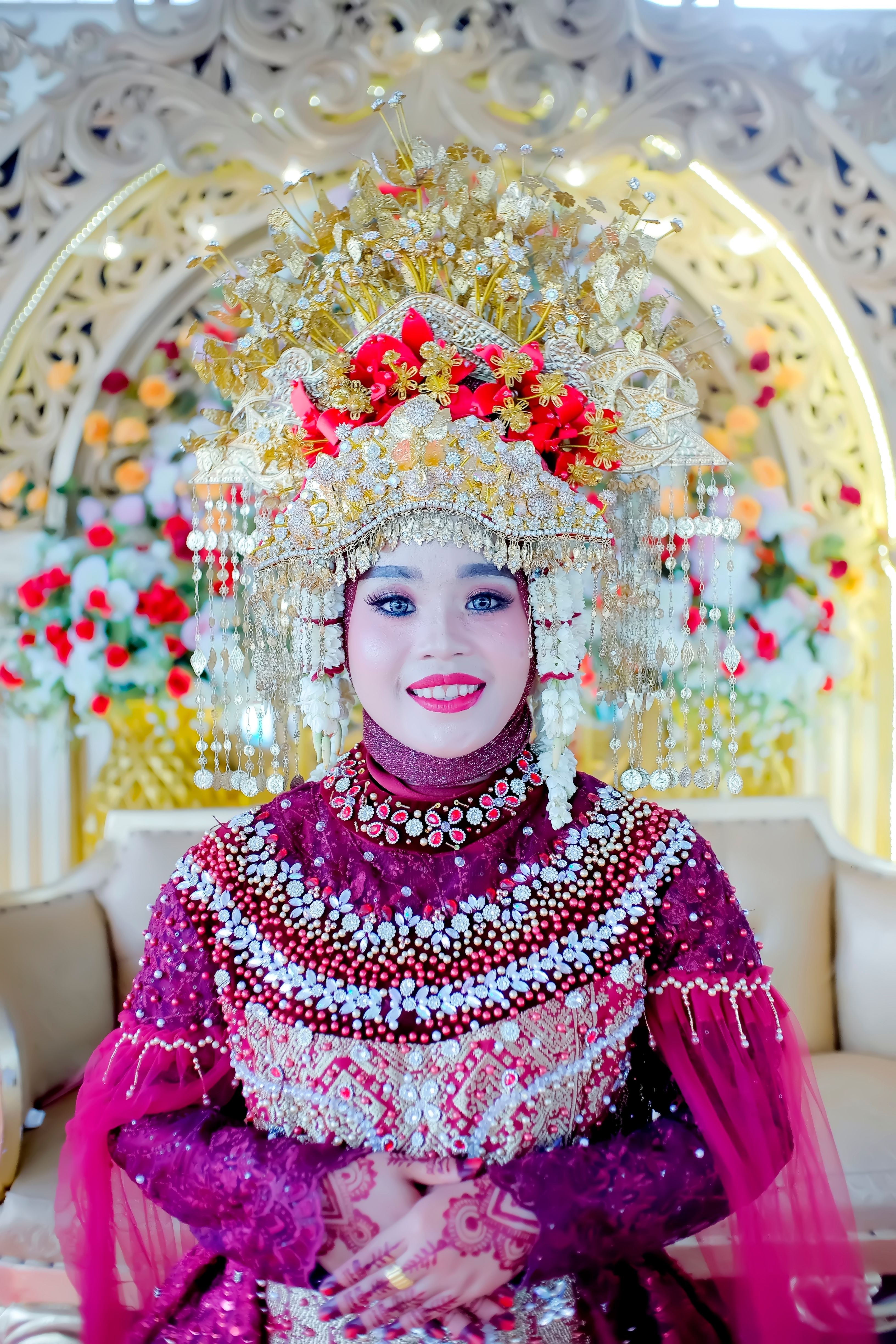 Bride in Ornate Dress and Bridal Crown · Free Stock Photo