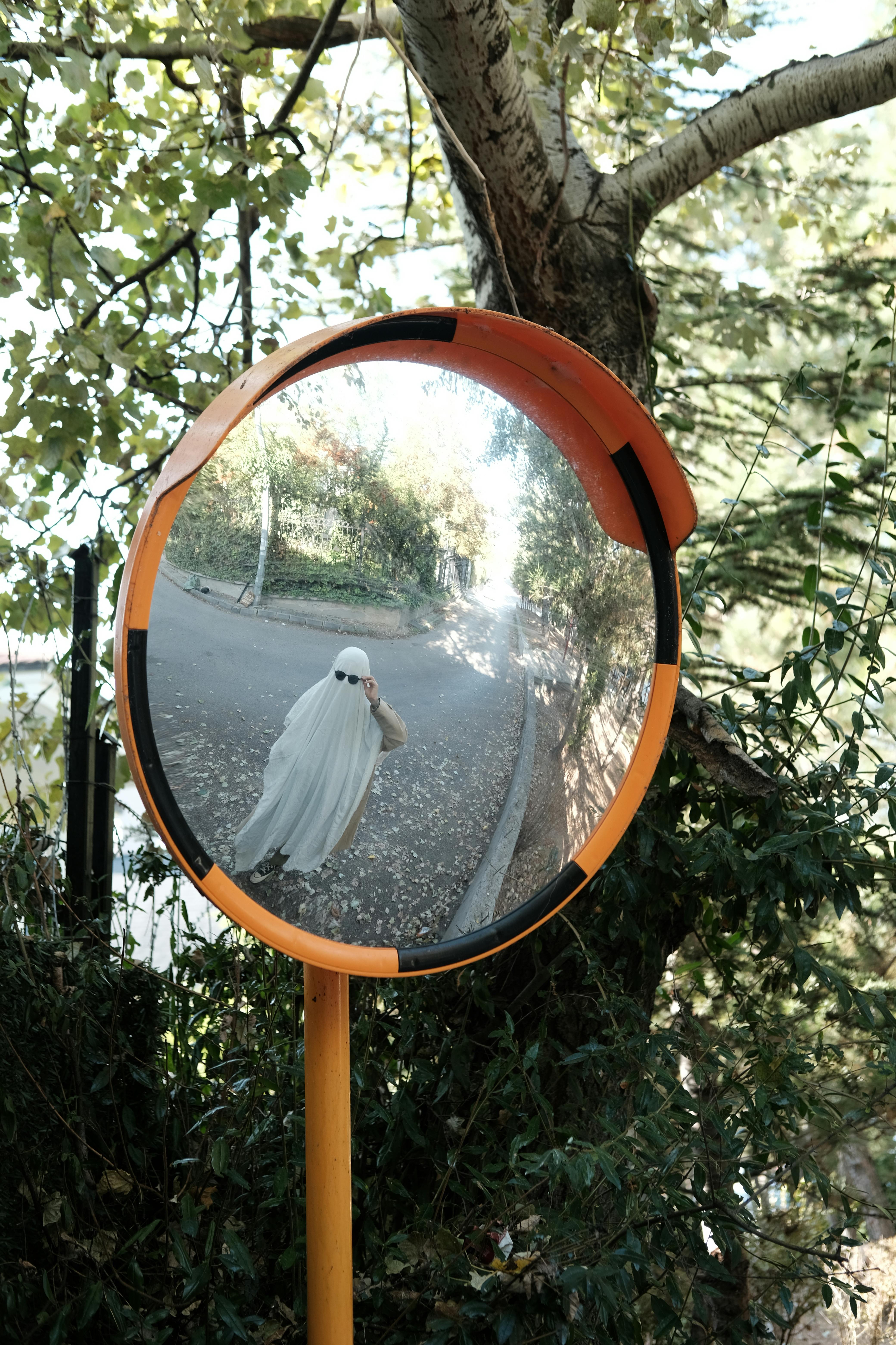Reflection of Person in Ghost Costume with Hat and Sunglasses · Free ...