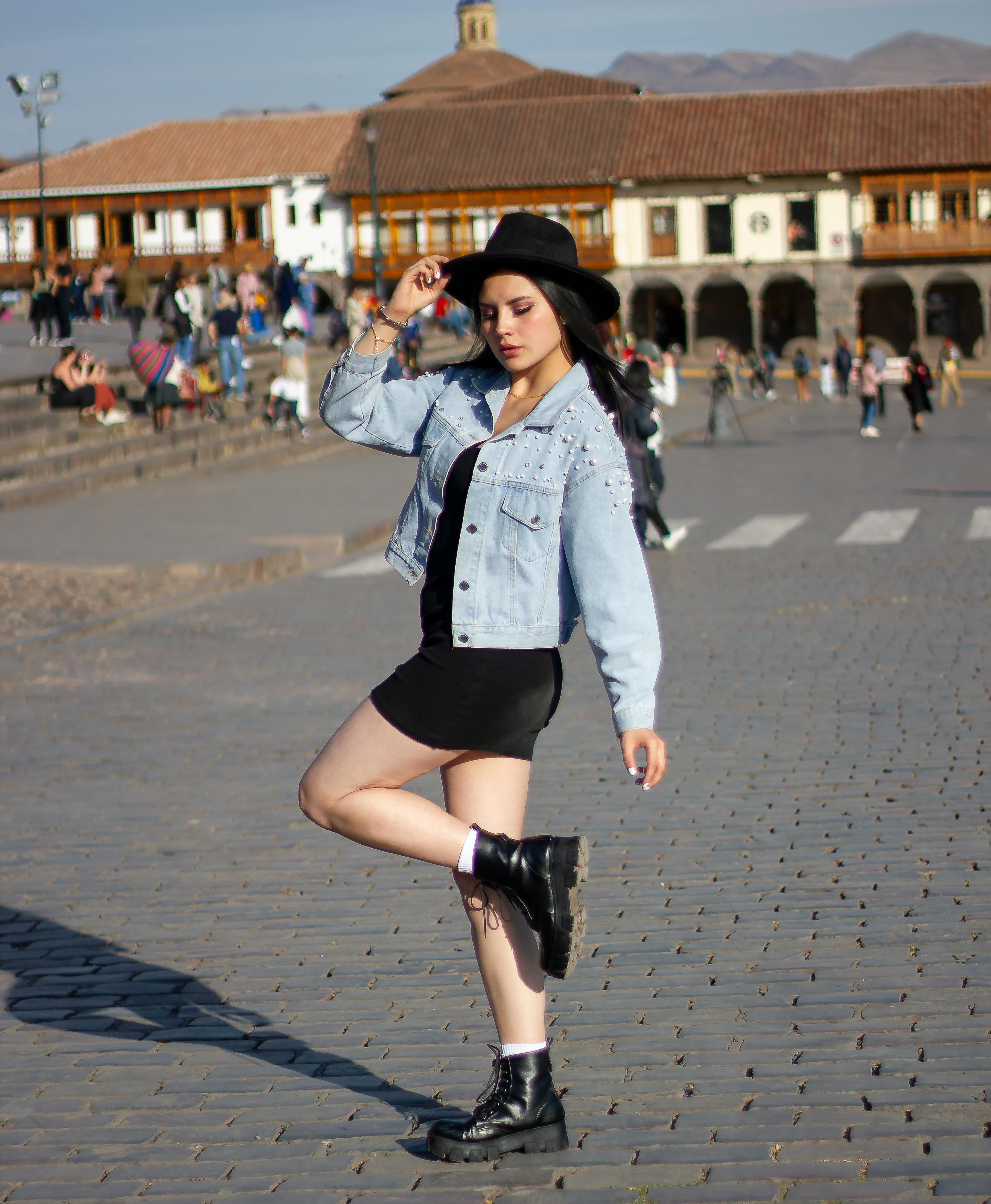 Model in Black Mini Denim Jacket and Hat · Free Stock Photo