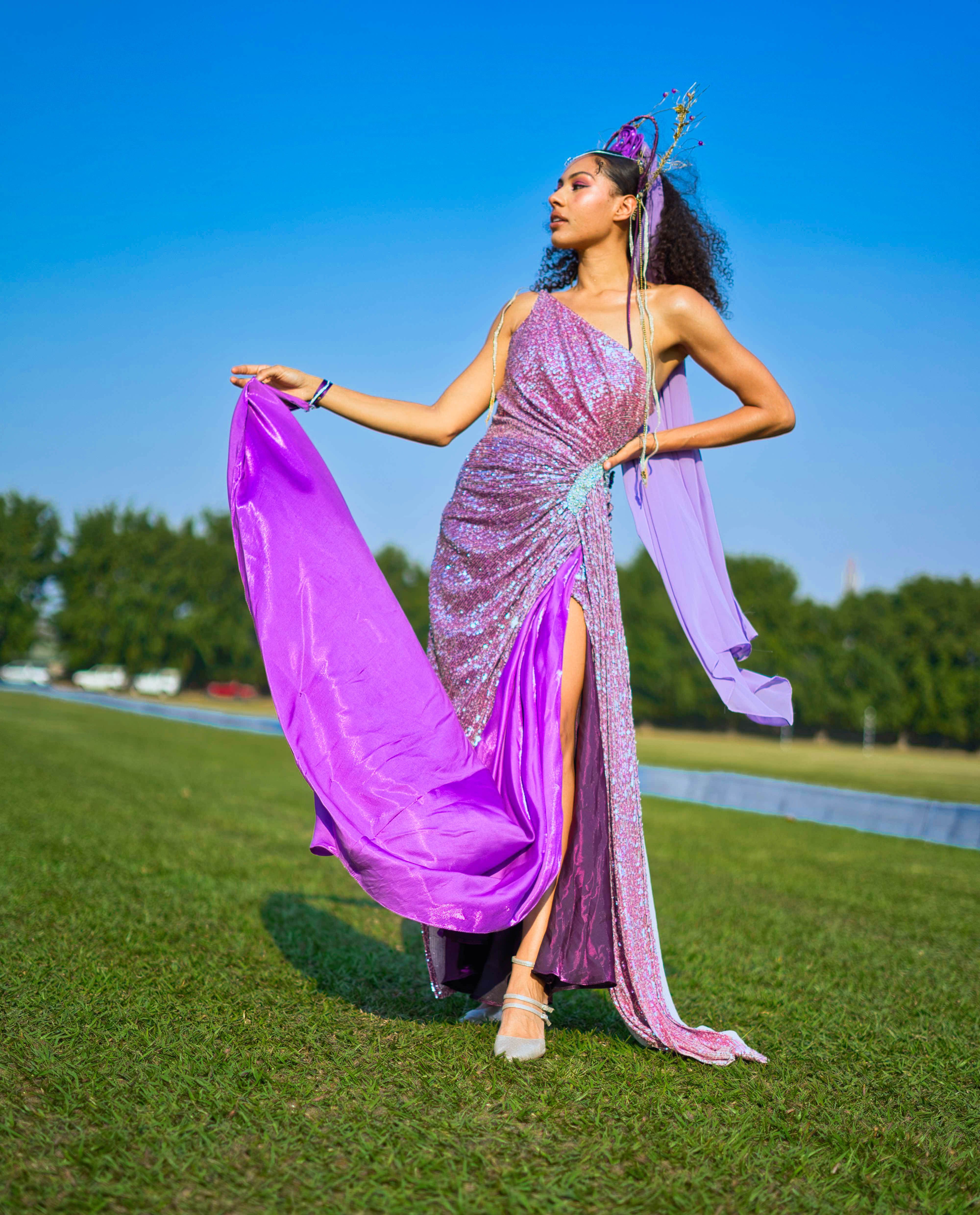 Model in a Purple Sequin Dress · Free Stock Photo