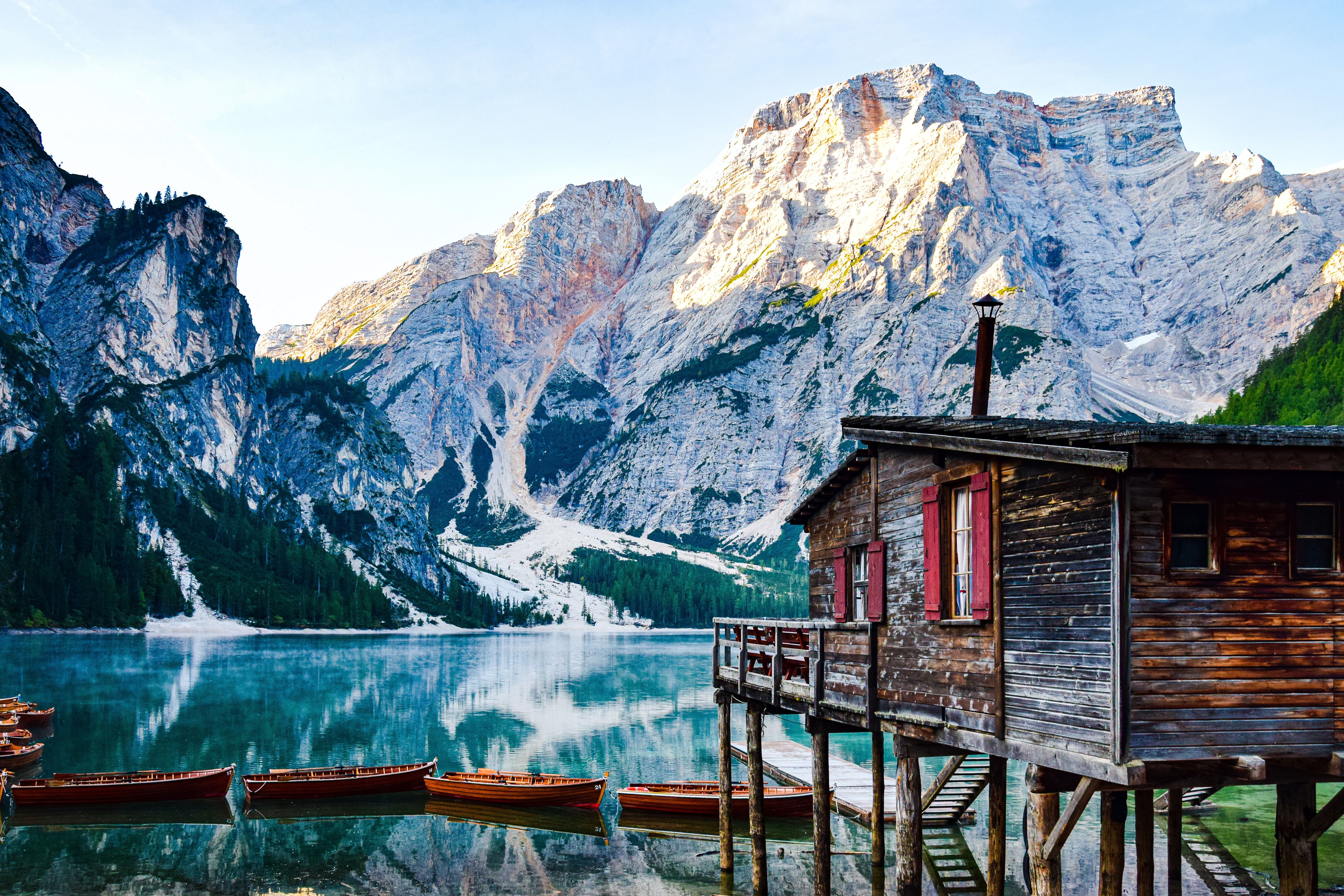 Wooden House by Lake in Dolomites in Italy · Free Stock Photo