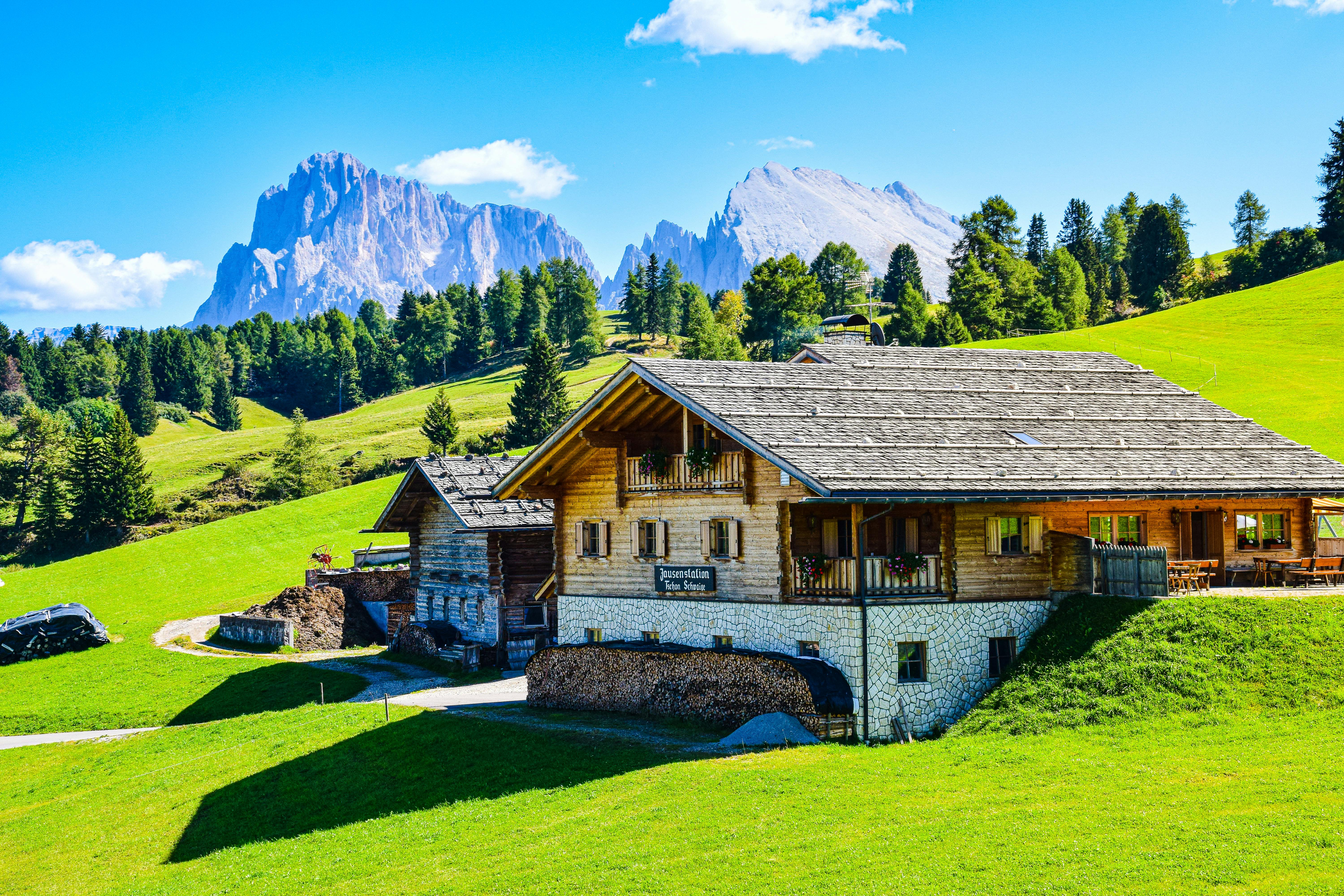 Alpine Houses on Meadow · Free Stock Photo