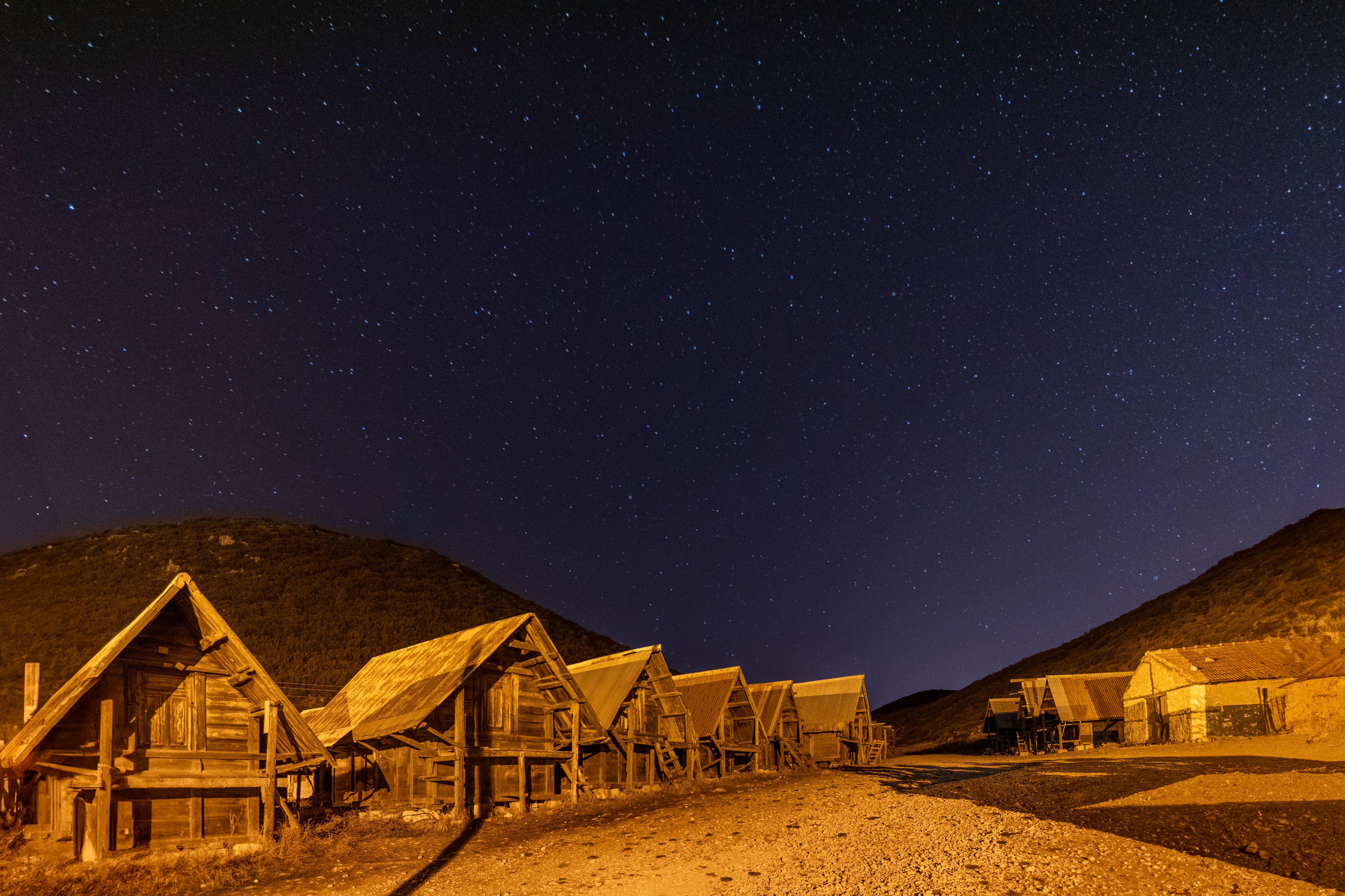 Wooden Cabins at Dusk · Free Stock Photo