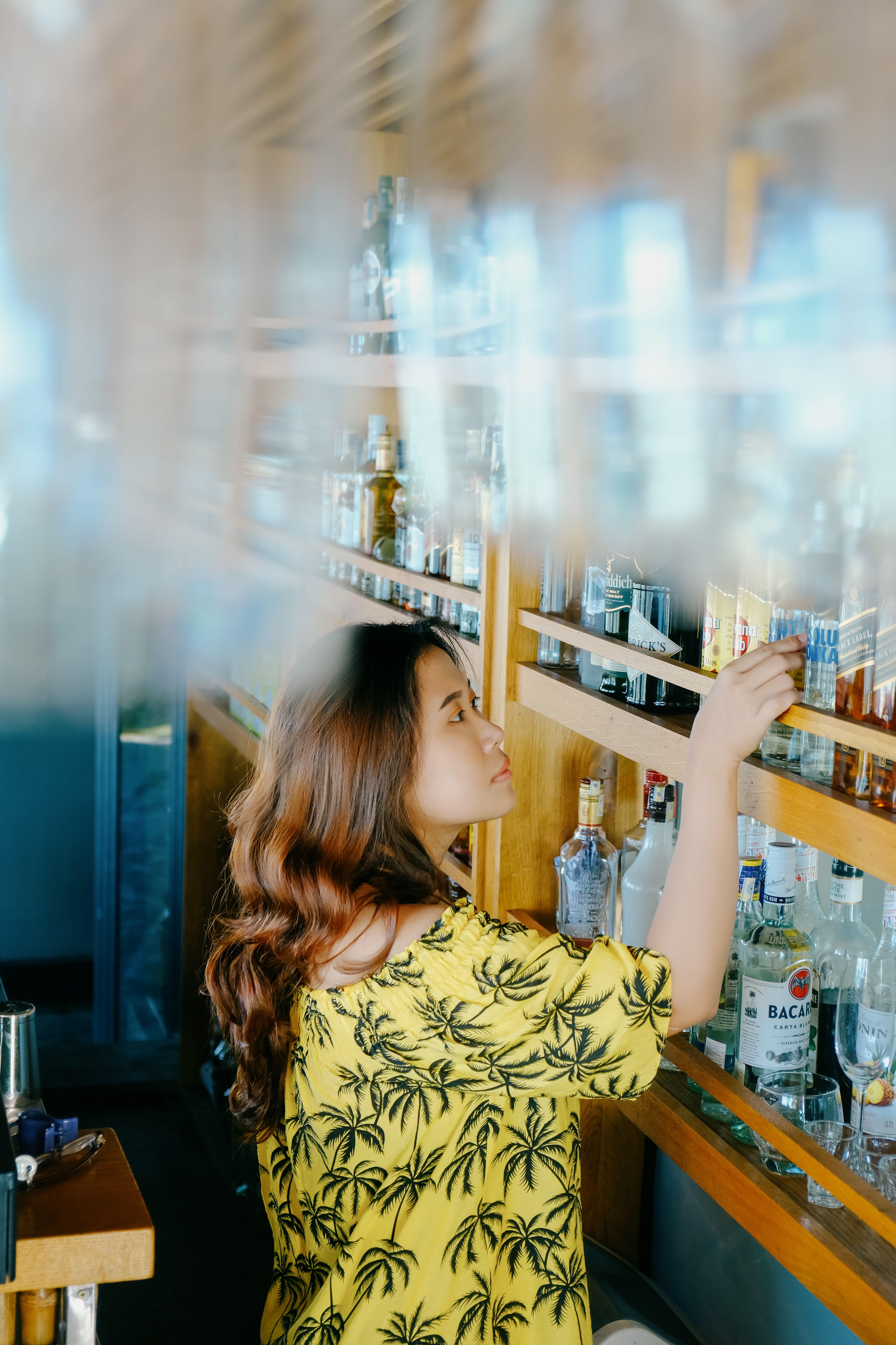 Woman Working in a Bar Taking a Bottle of Alcohol from the Shelf · Free ...