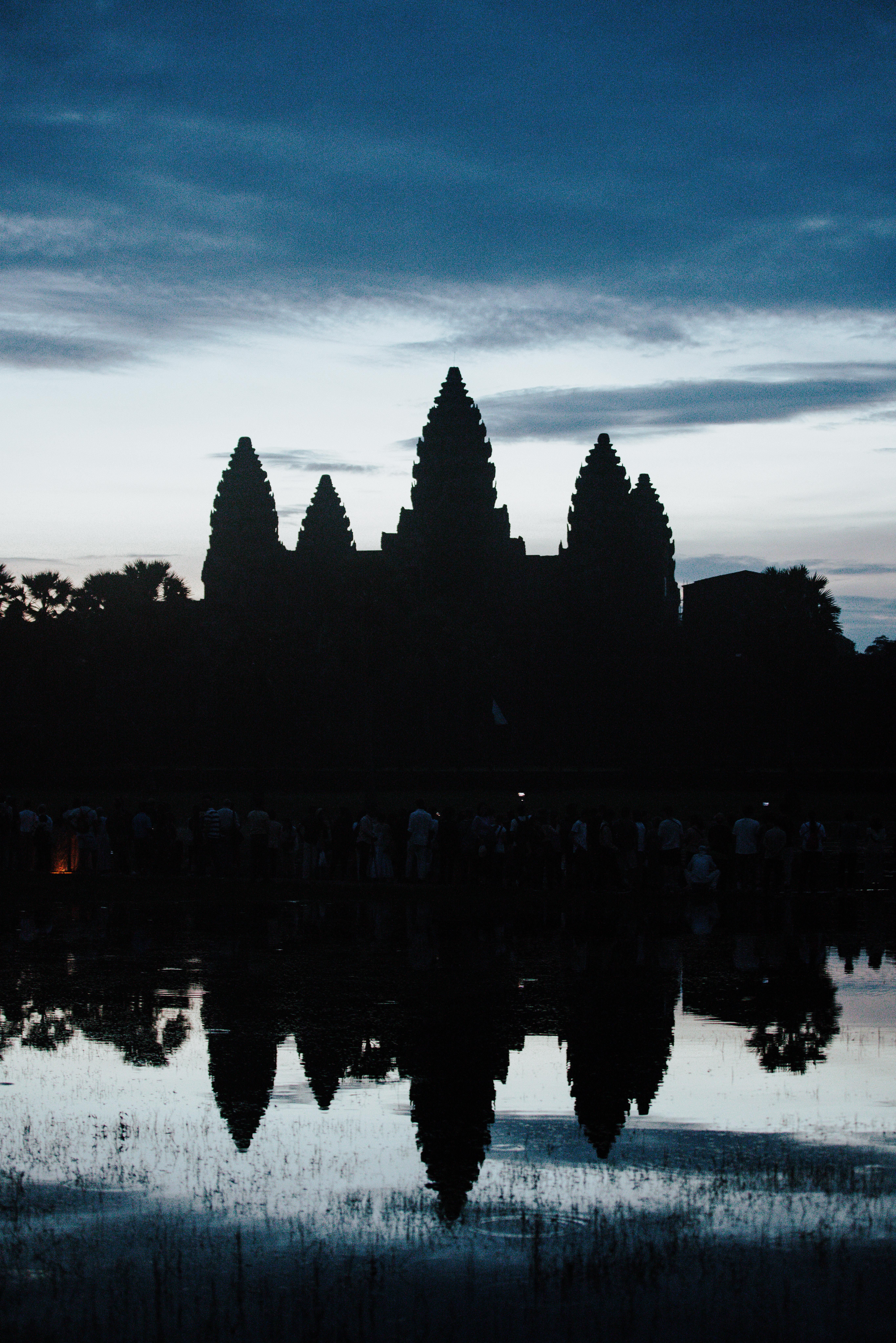 Silhouetted Front Side of the Angkor Wat Complex in Cambodia · Free ...