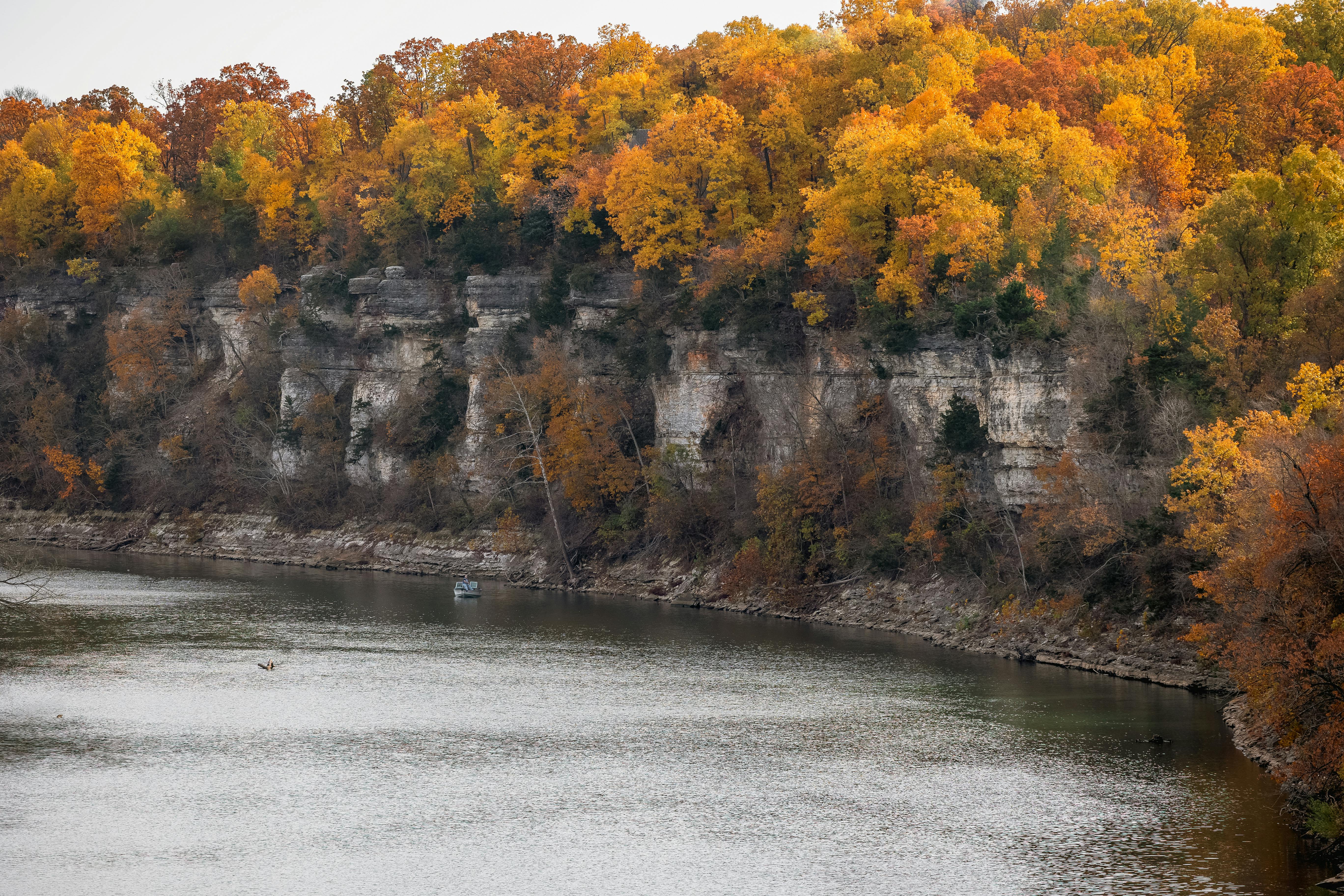 View of Cliffs and Autumnal Leaves on the Bank of the Spring River in ...