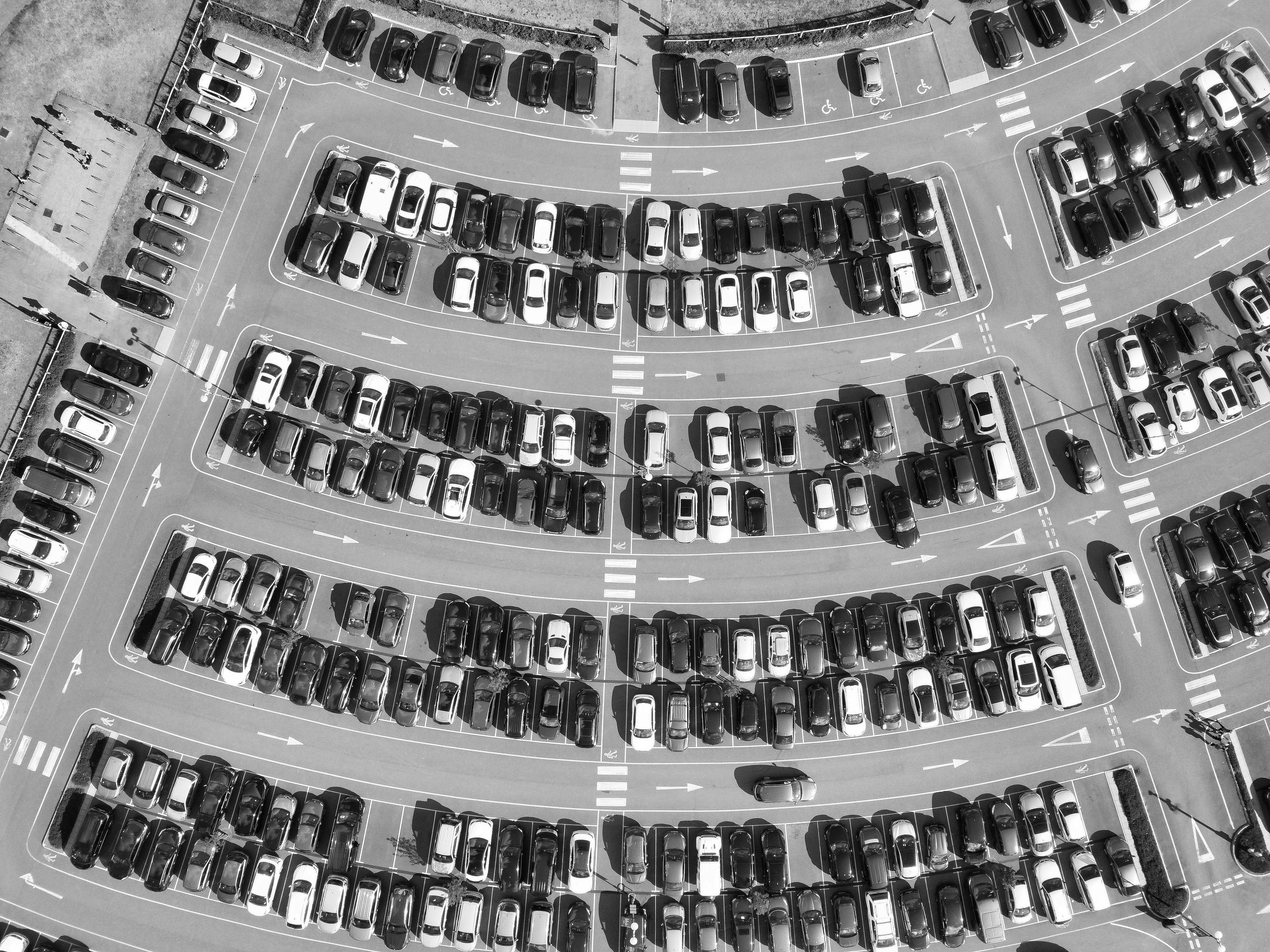 Cars on Parking Lot in Birds Eye View · Free Stock Photo