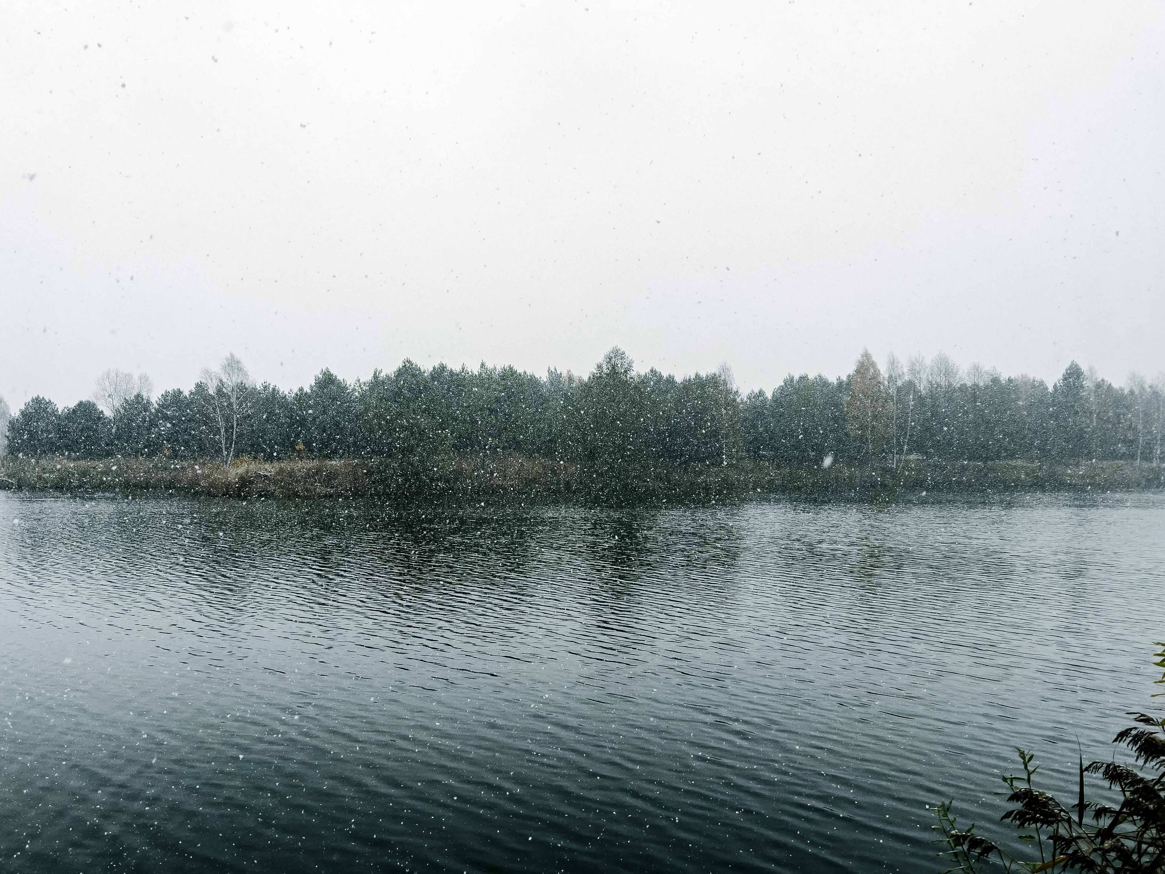 Snowfall over River · Free Stock Photo