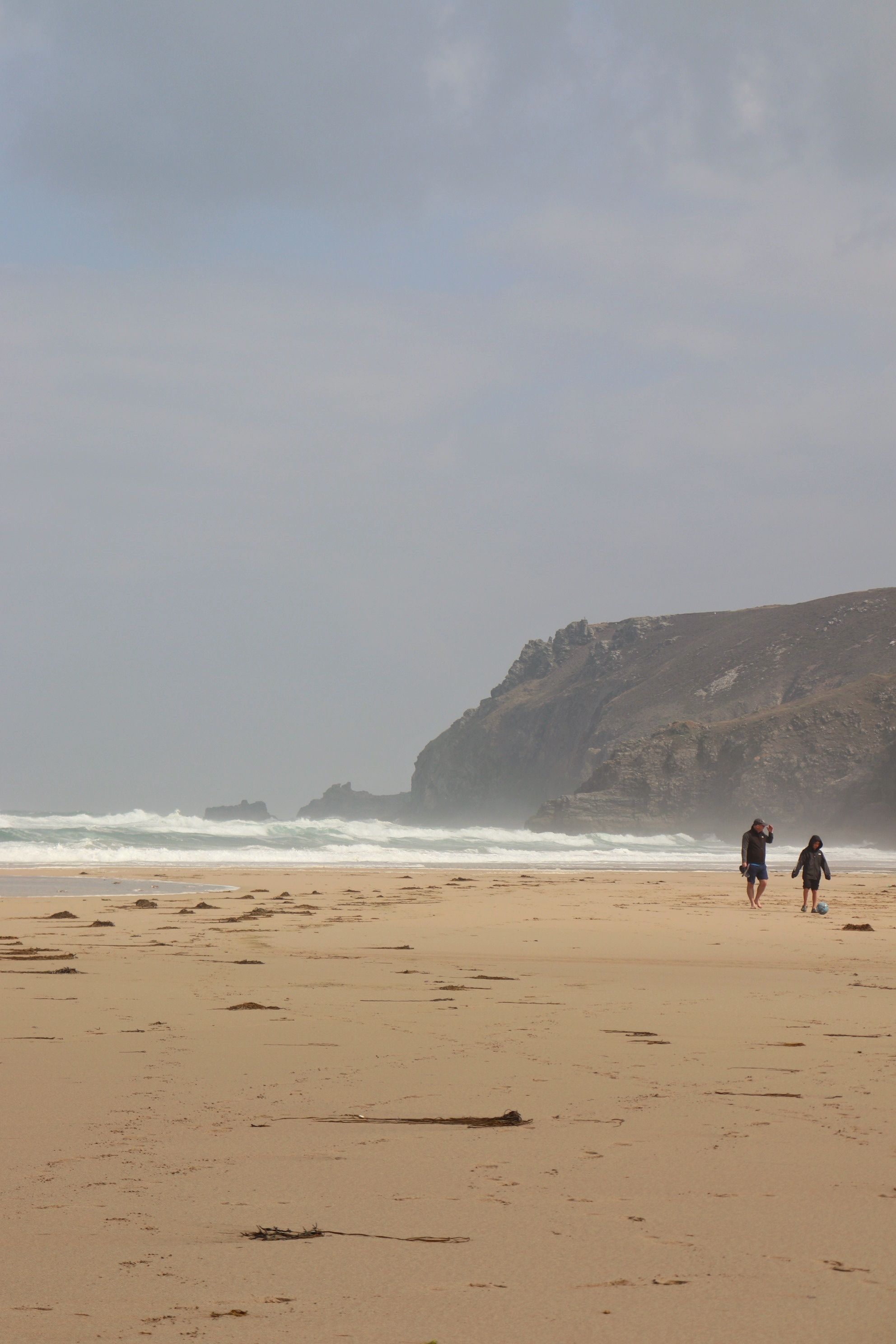 Beach on Sea Shore with Man and Son Walking behind · Free Stock Photo