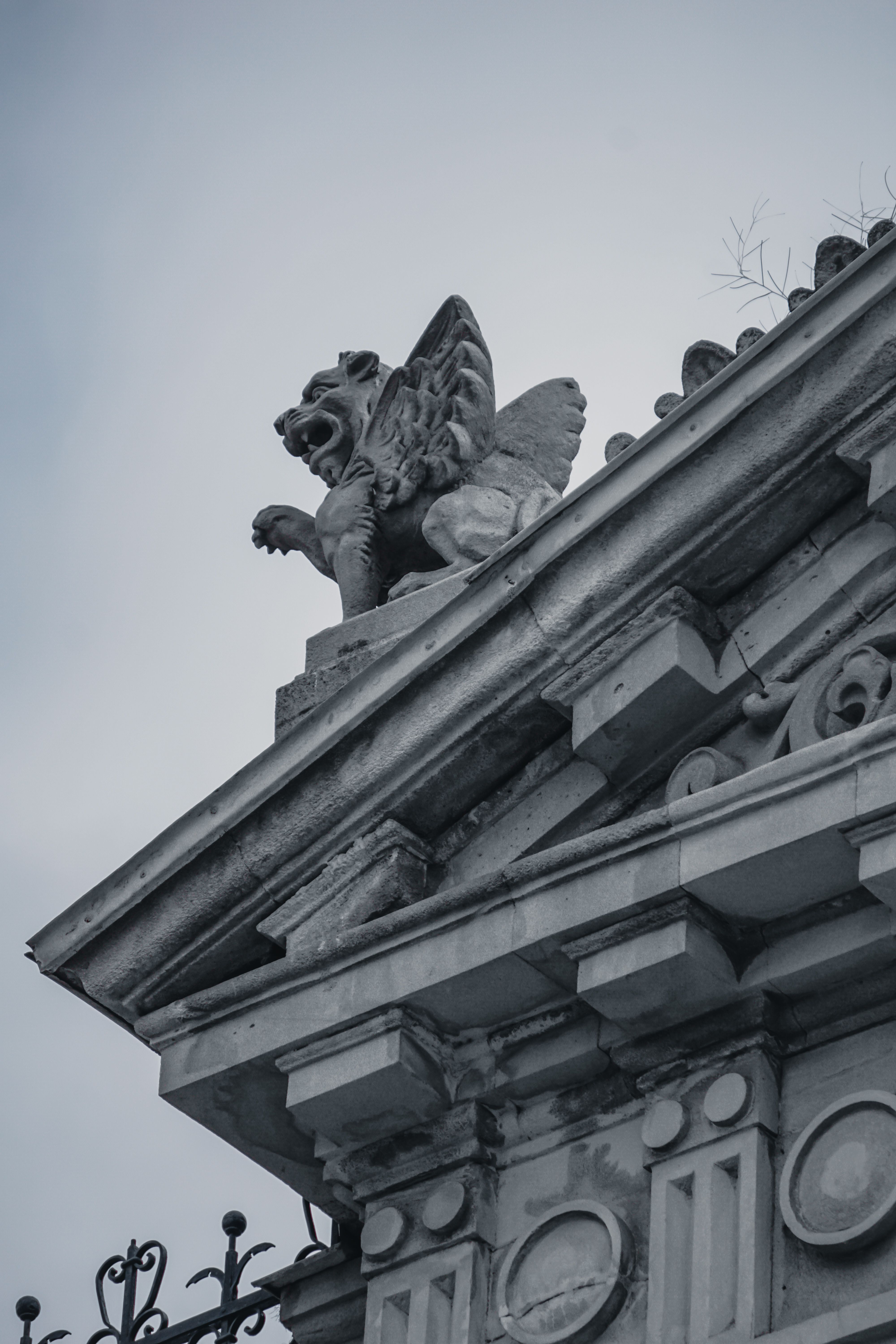 Classic Chimera Sculpture on a Building in Black and White · Free Stock ...