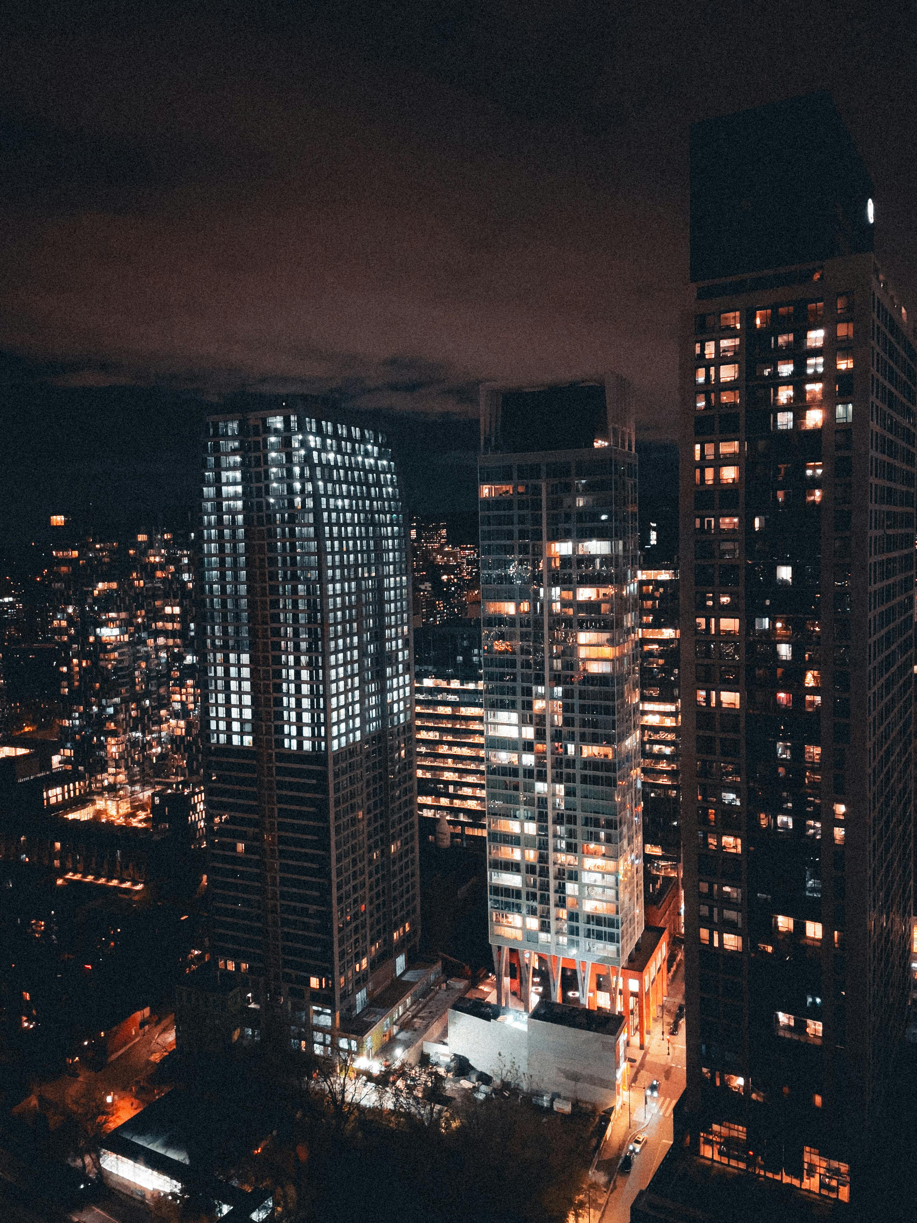 Buildings in Downtown at Night · Free Stock Photo