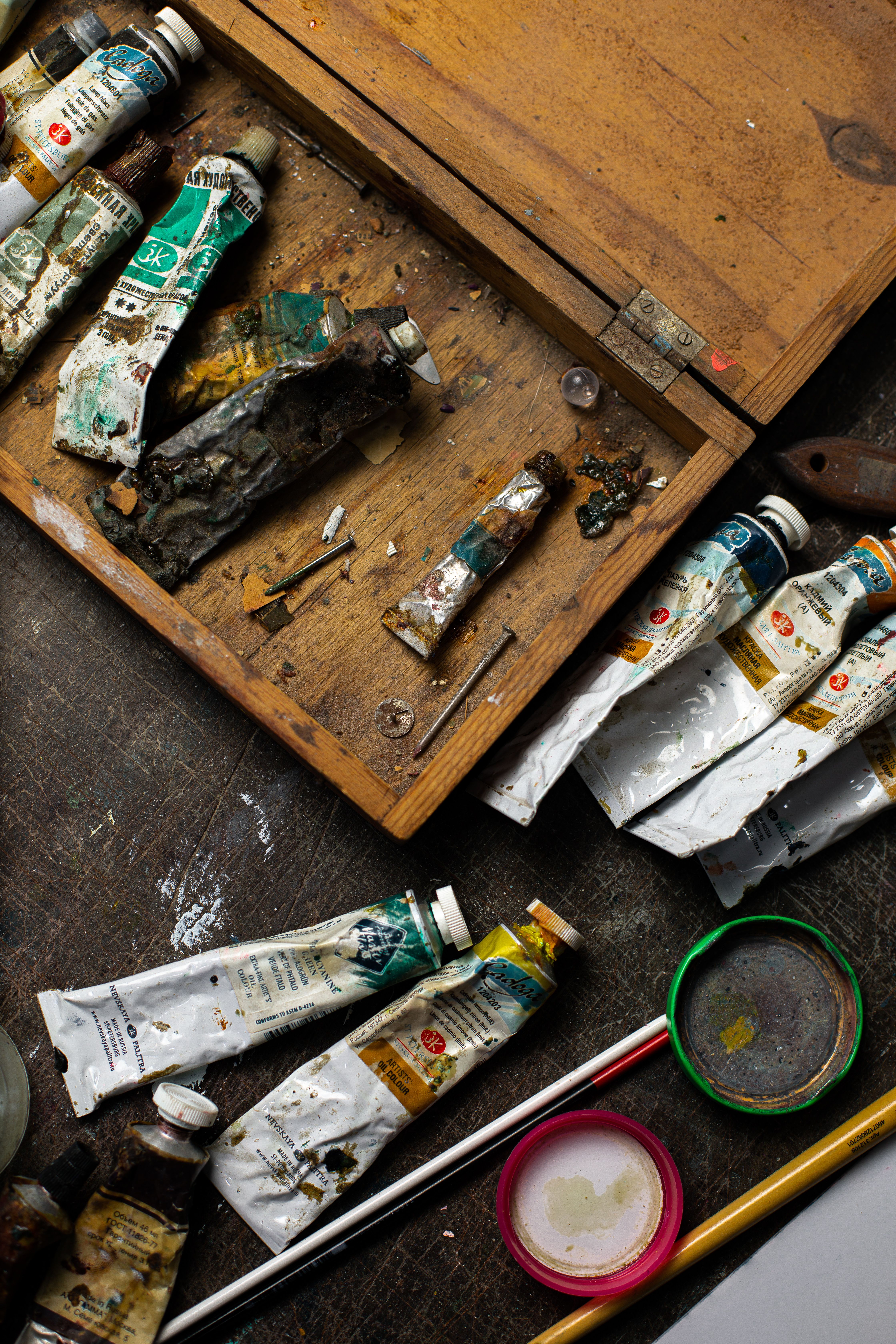 Tubes of Paint in Wooden Box · Free Stock Photo