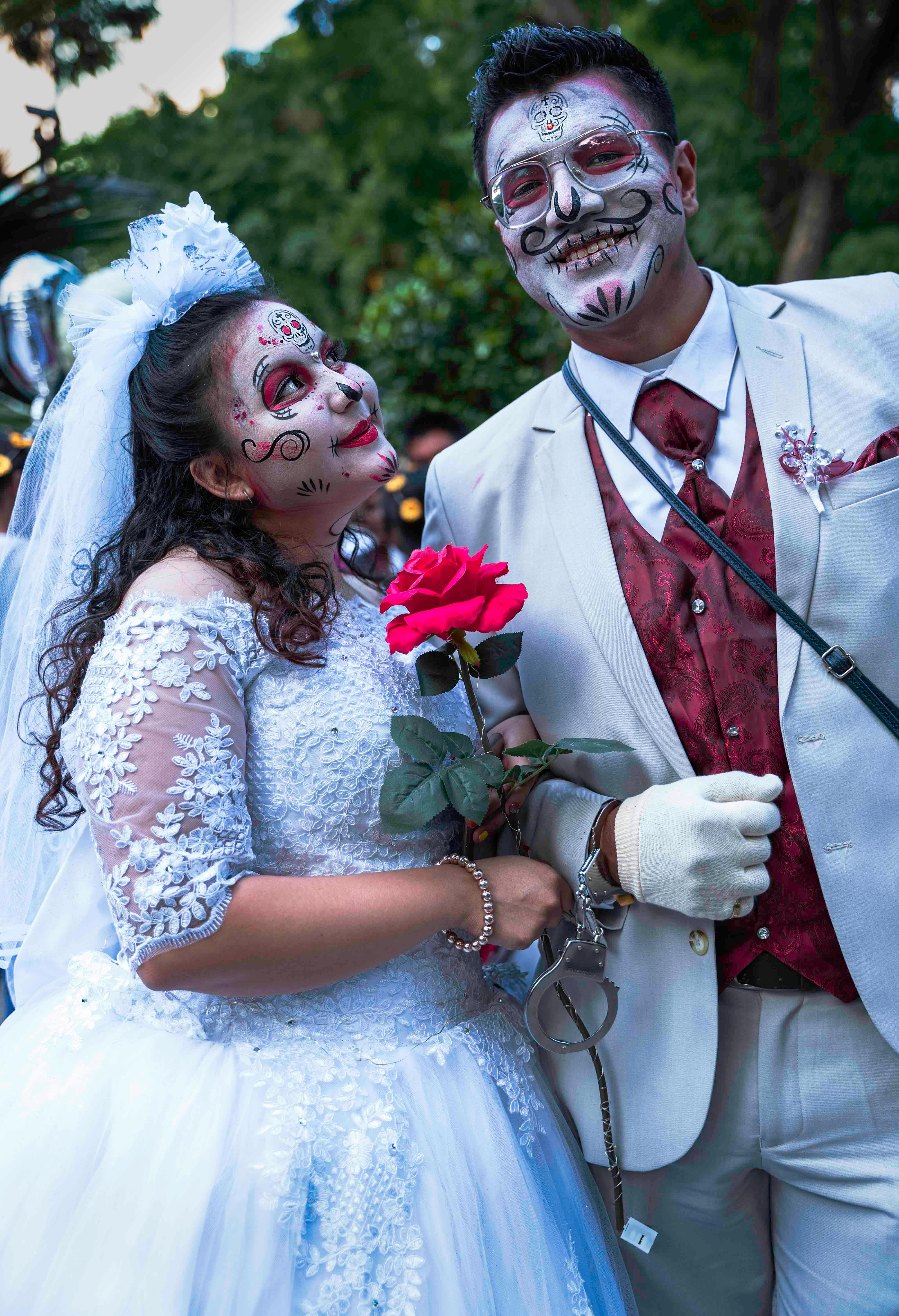 Bride and Groom Wearing Makeup for the Day of the Dead Celebrations in ...
