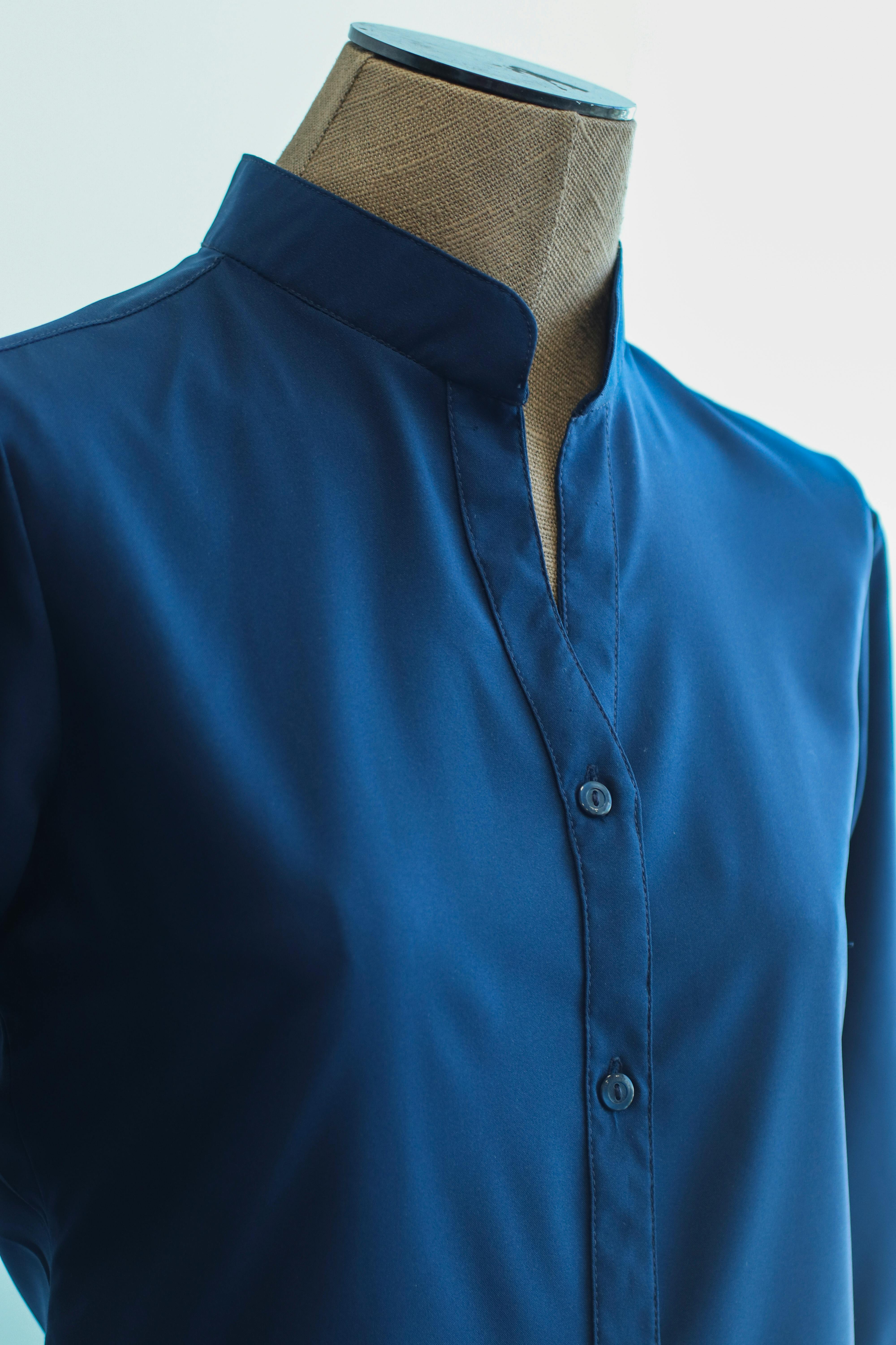 Blue Shirt with a Stand-up Collar · Free Stock Photo