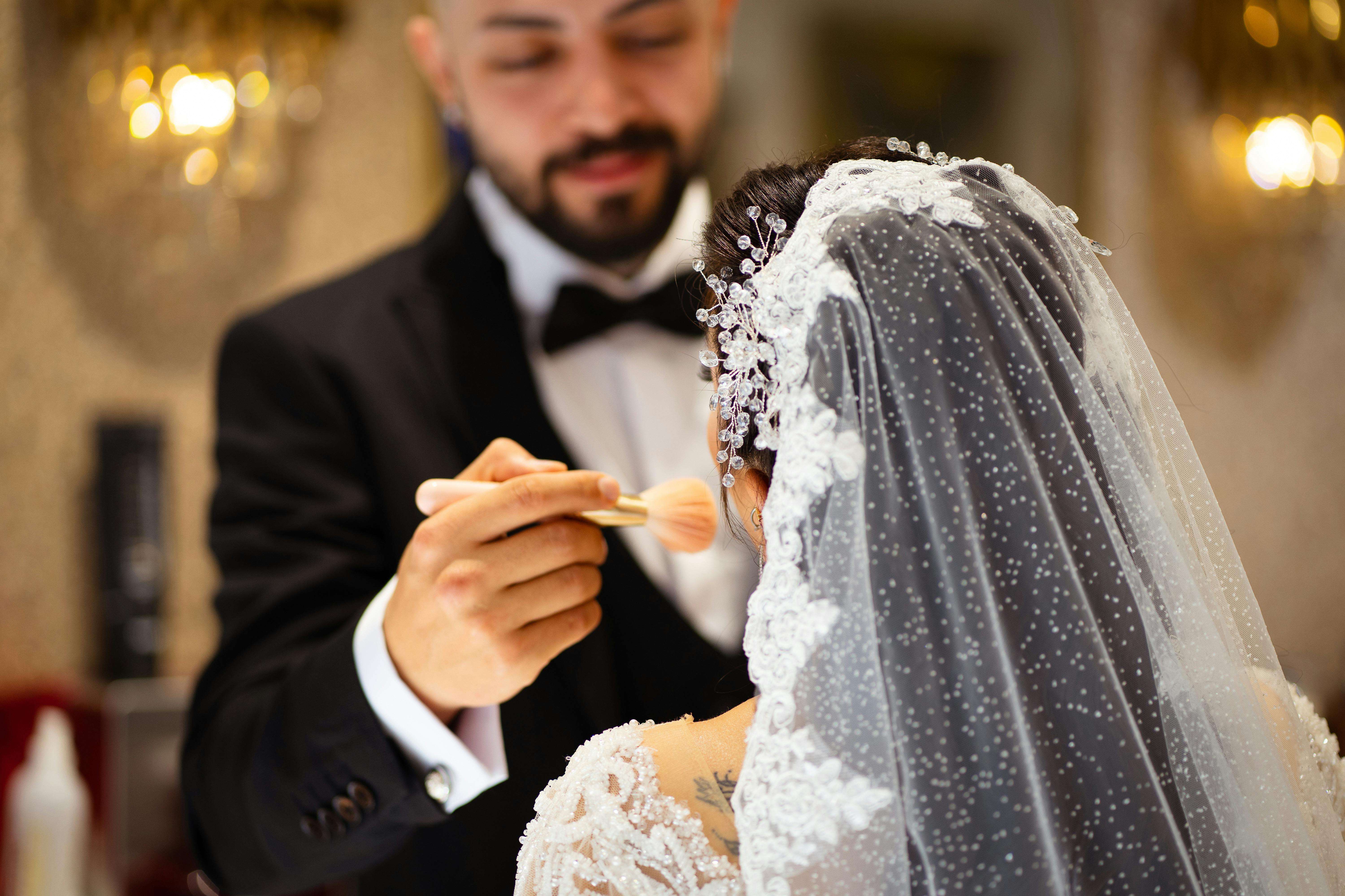 Groom Helping Bride with Makeup · Free Stock Photo